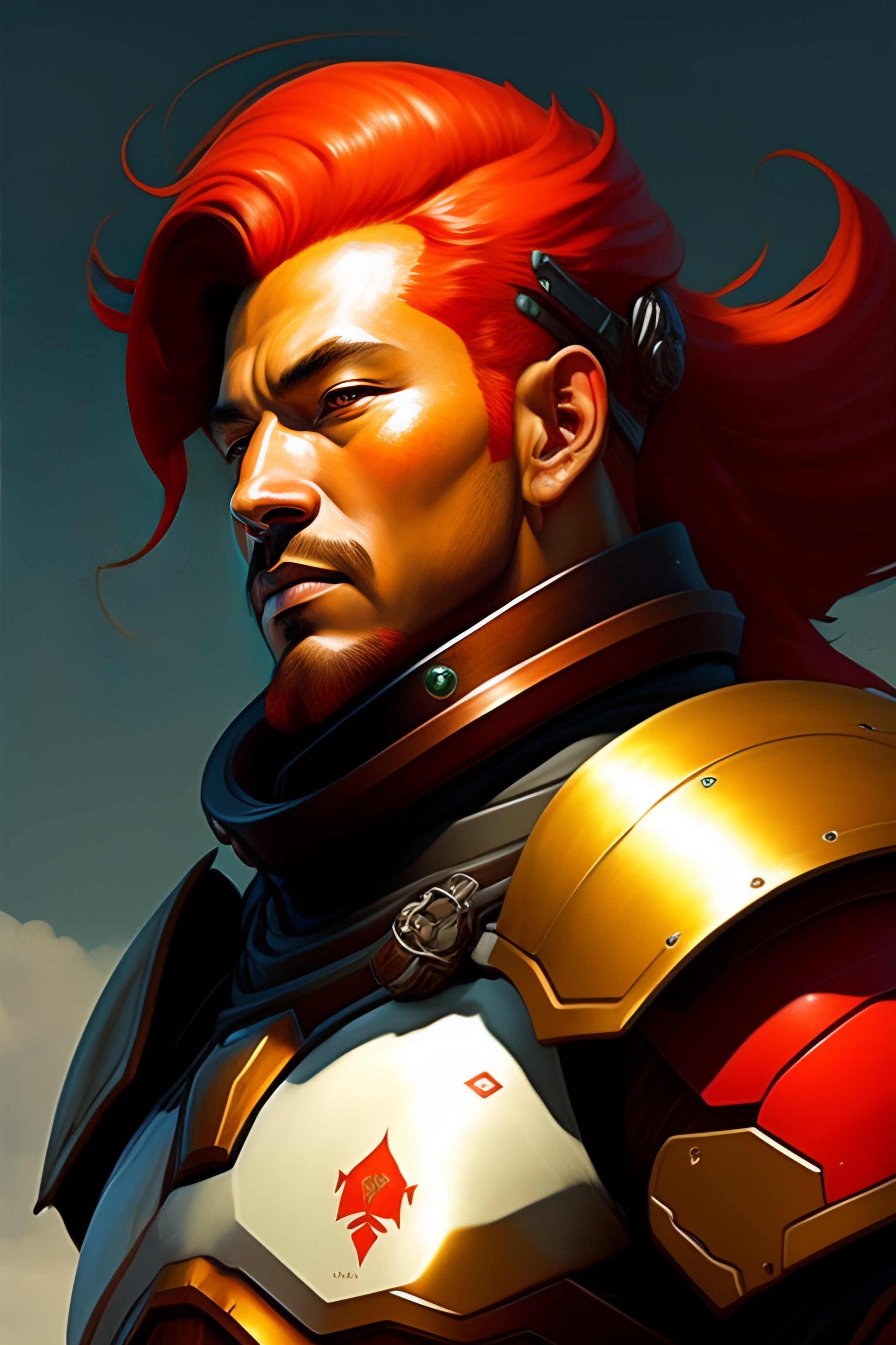 Lexica - Old man, red hair, Greg manchess portrait painting of armored ...