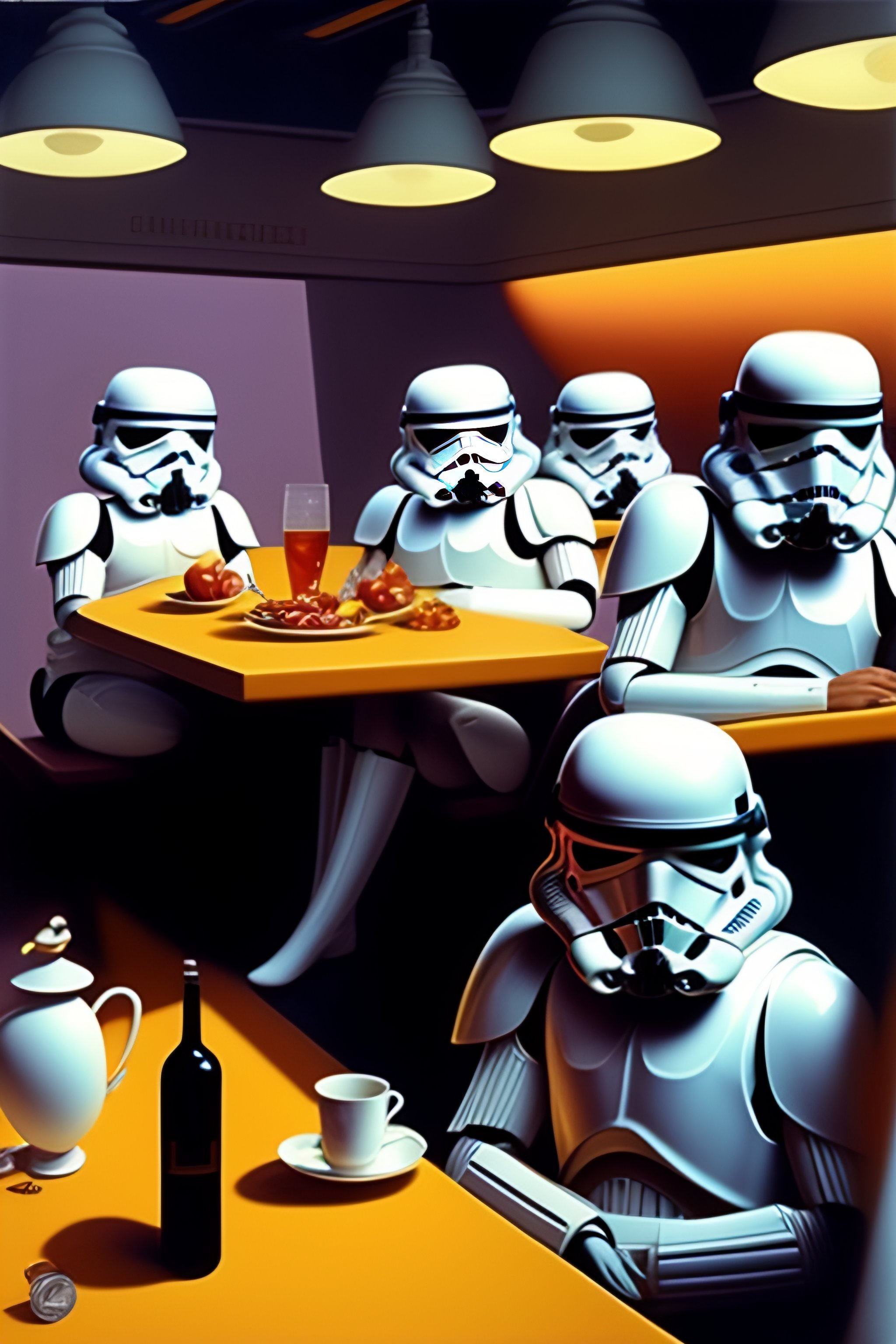 Lexica - "crowded stormtrooper break room" by syd mead, cold color ...