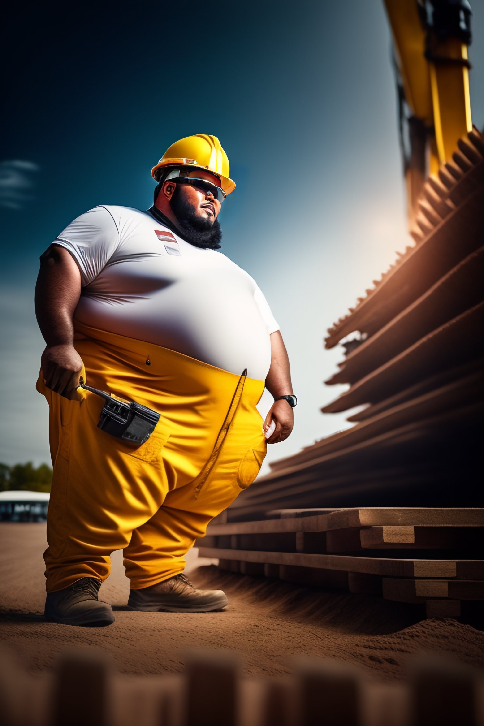 Lexica - A construction worker, with a (large round belly), amateur photo