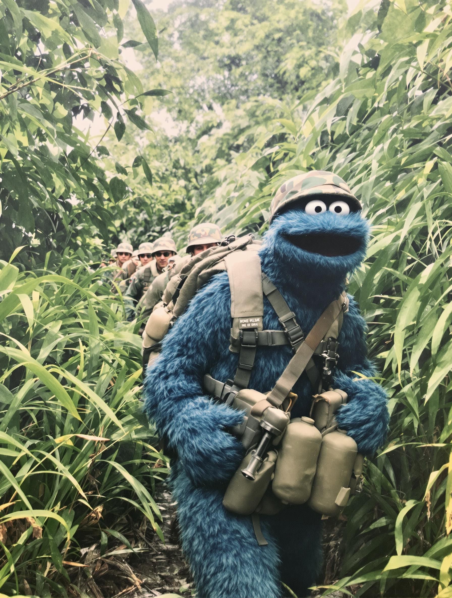 Lexica - A rare photo of Cookie Monster shown during a tour of duty in ...