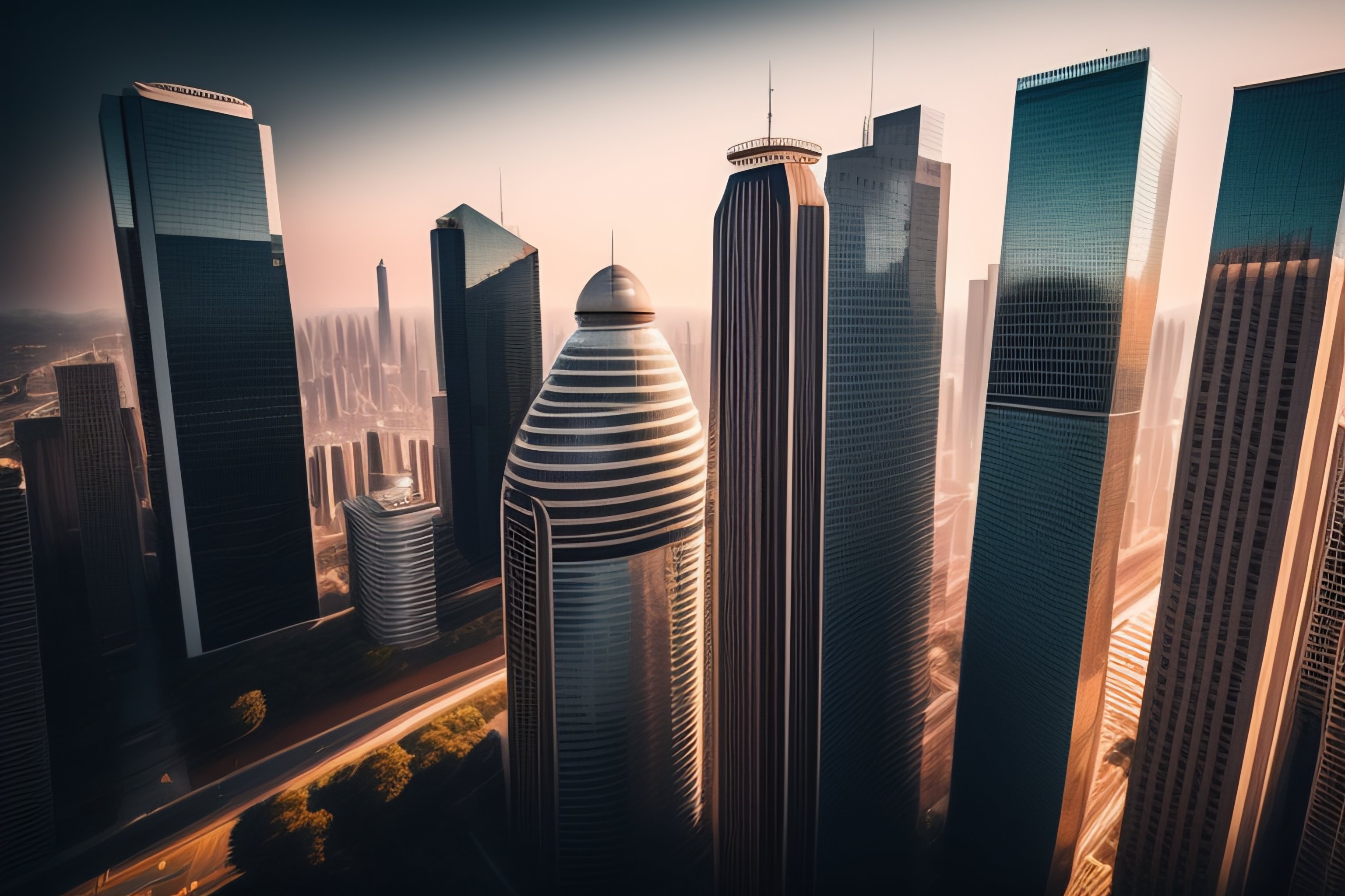 Lexica - Overhead view of a city with tall concrete buildings ...