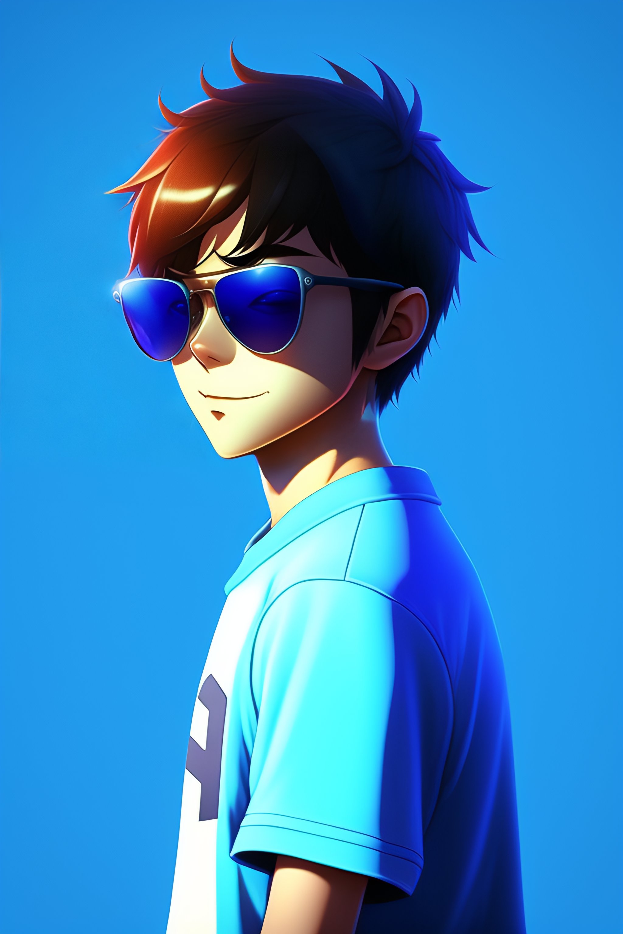 Lexica - A shadow of a gamer boy, cartoon style, blue background, wear ...