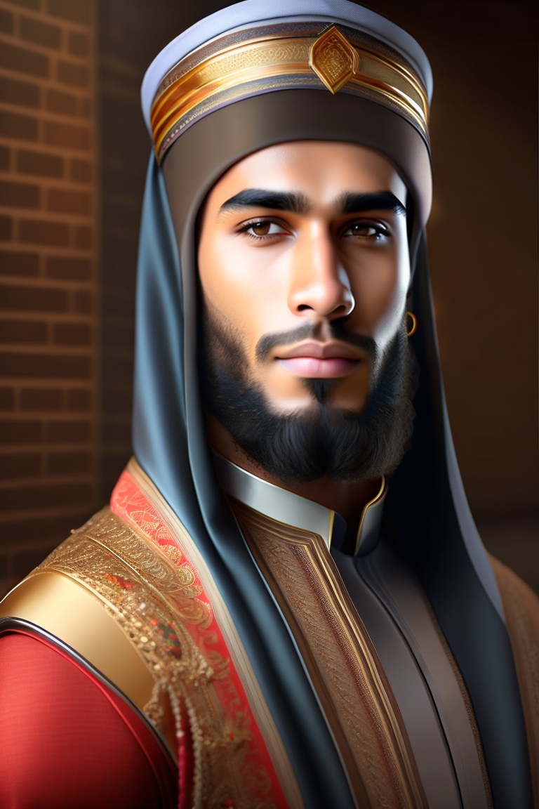 Lexica - Islamic scholer, strong man, see camera, wear islamic dress