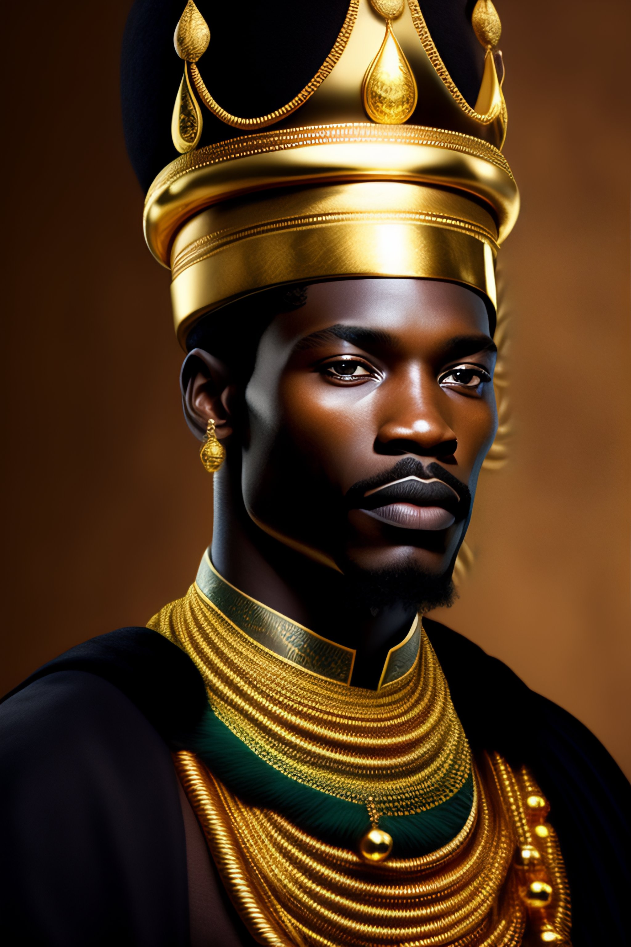 Lexica - African King, wearing gold ornaments, looking into camera ...