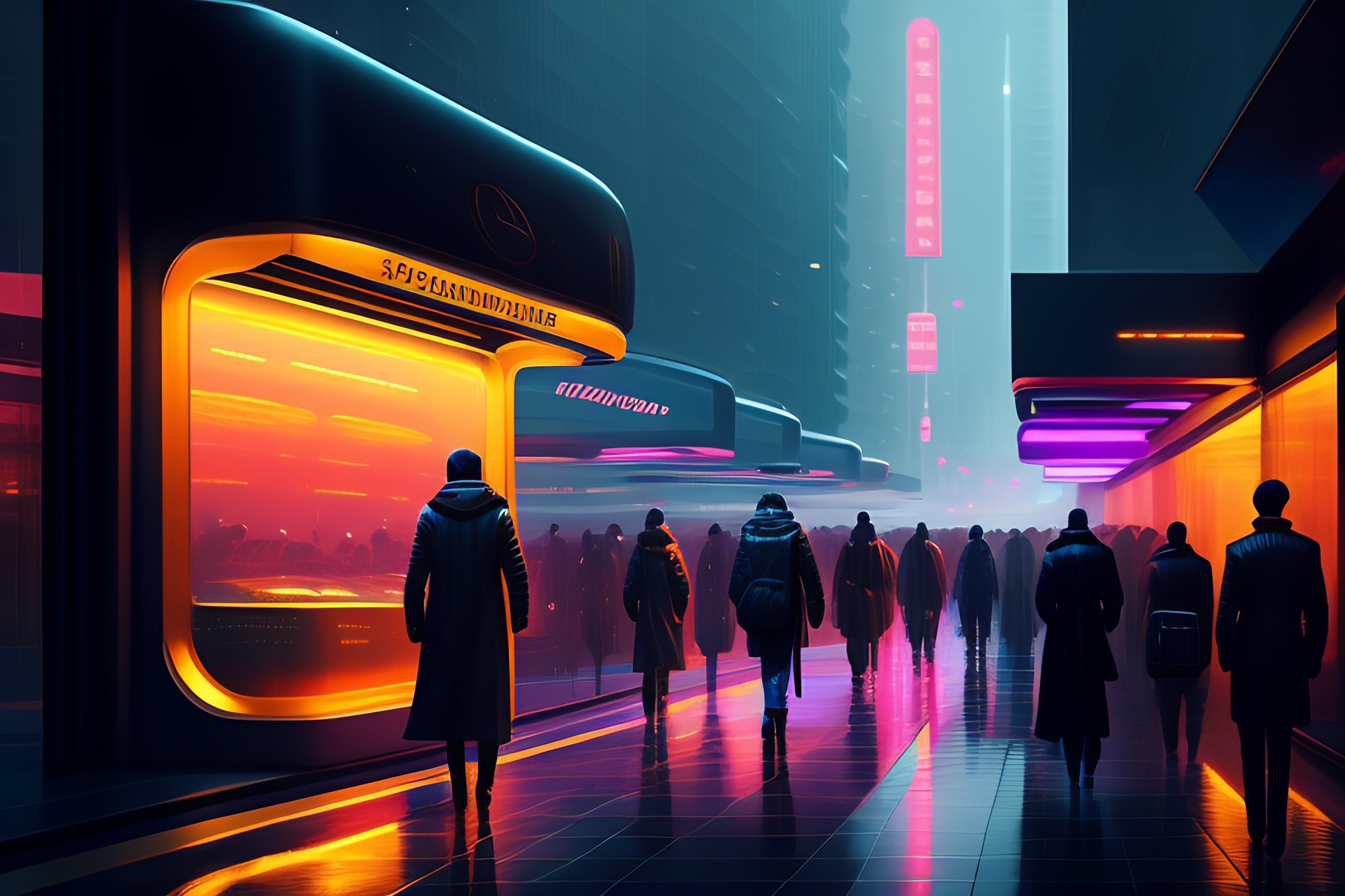 Lexica - Futuristic blade runner city, with people walking, in the ...
