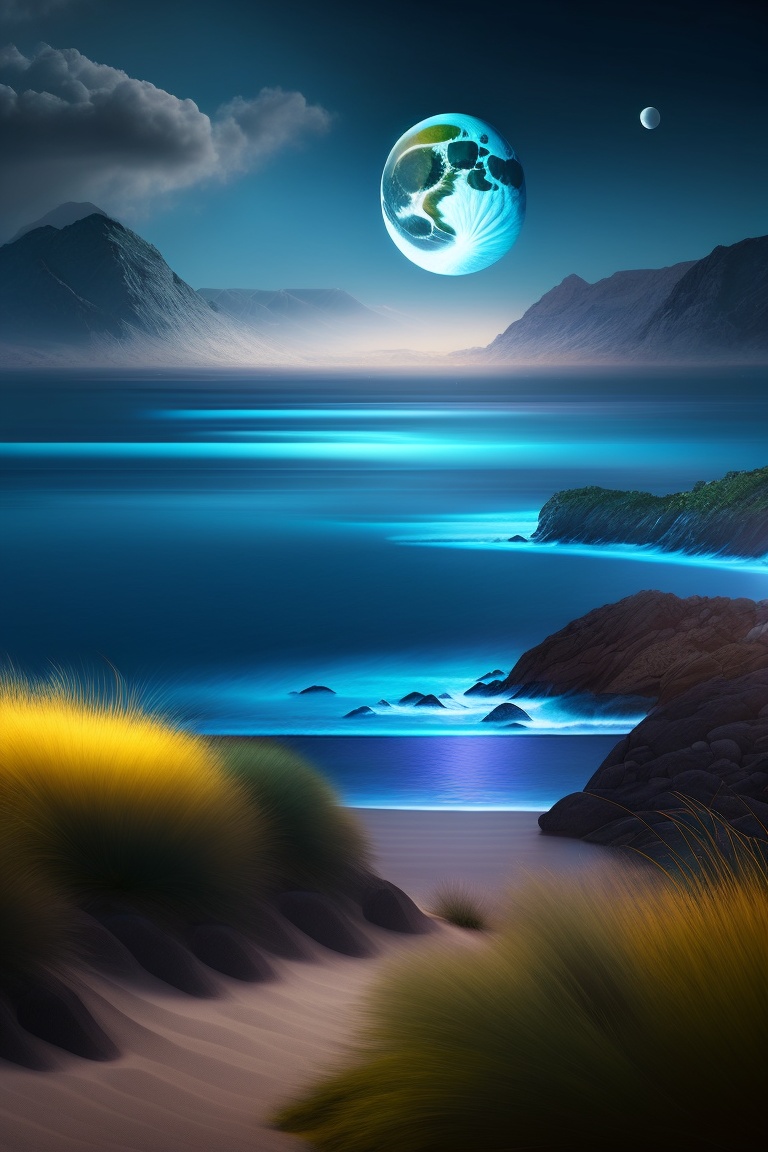 Lexica - The Moon over a coastline, during summer time, Abstract Art ...