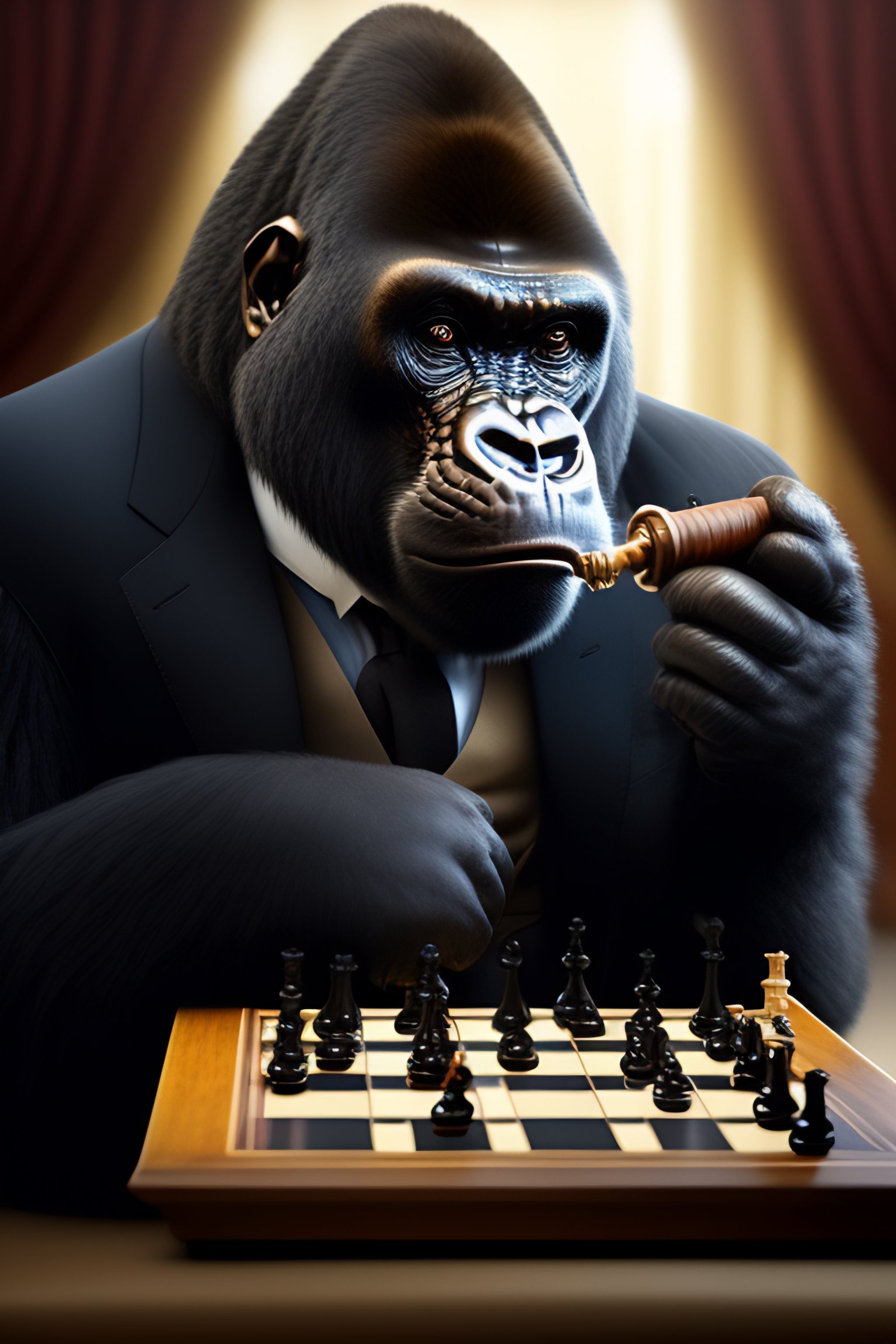 Lexica - Gorilla dressed as an Oxford professor smoking a pipe and playing chess against Bobby ...