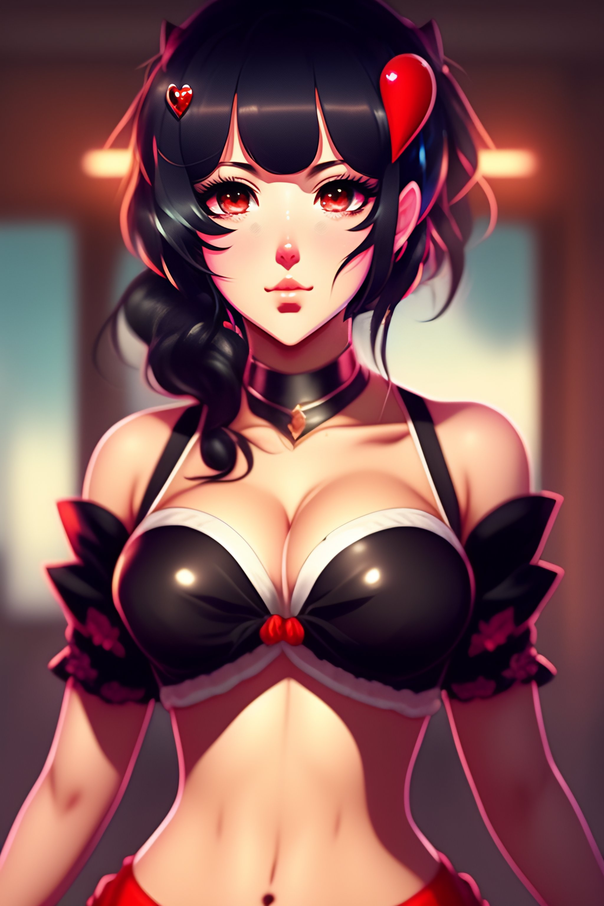 Lexica - 1girl, black bra, black hair, blush, borrowed character, bra, closed mouth, gradient ...