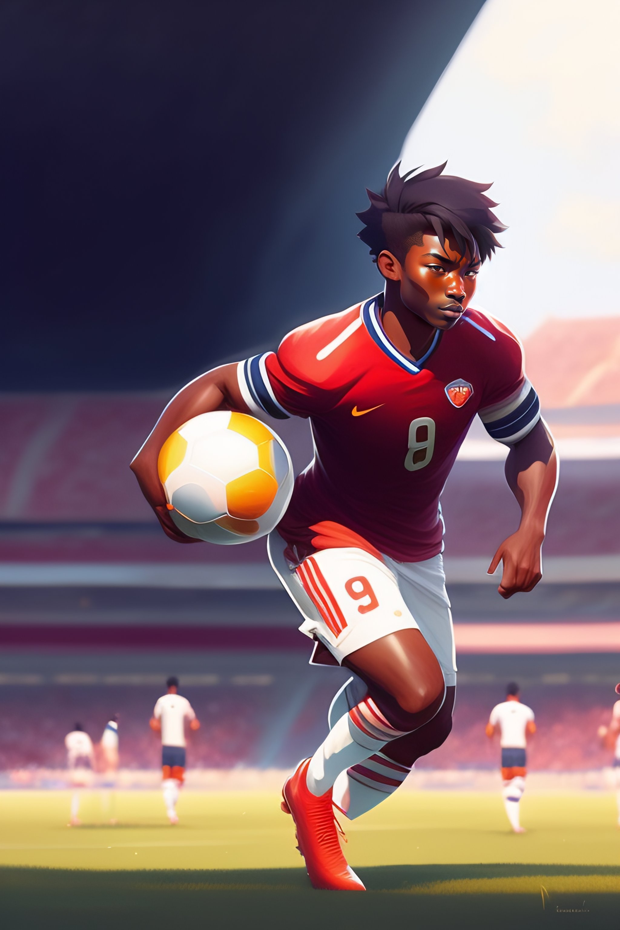 Lexica - Full body, front view, pele playing football, English stadium ...