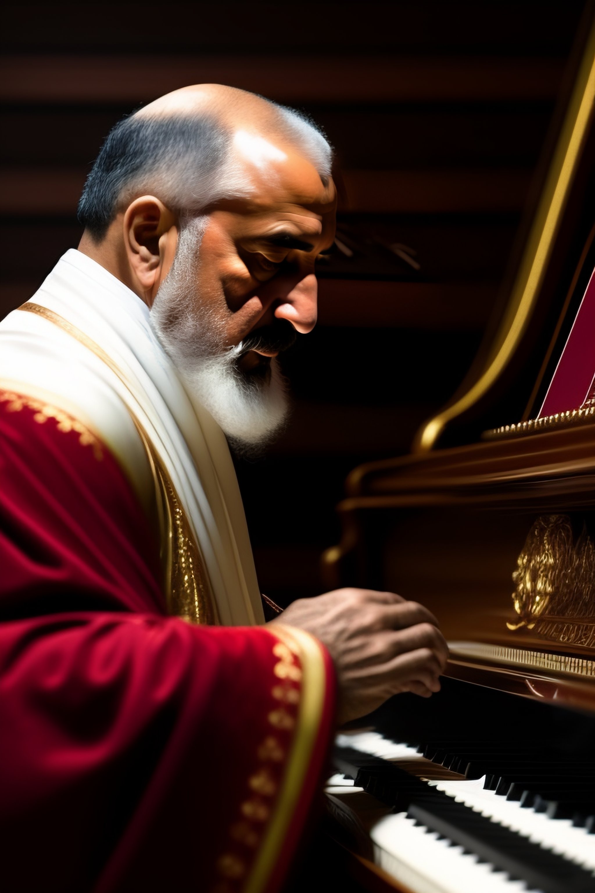 Lexica - Armenian priest composing music on piano