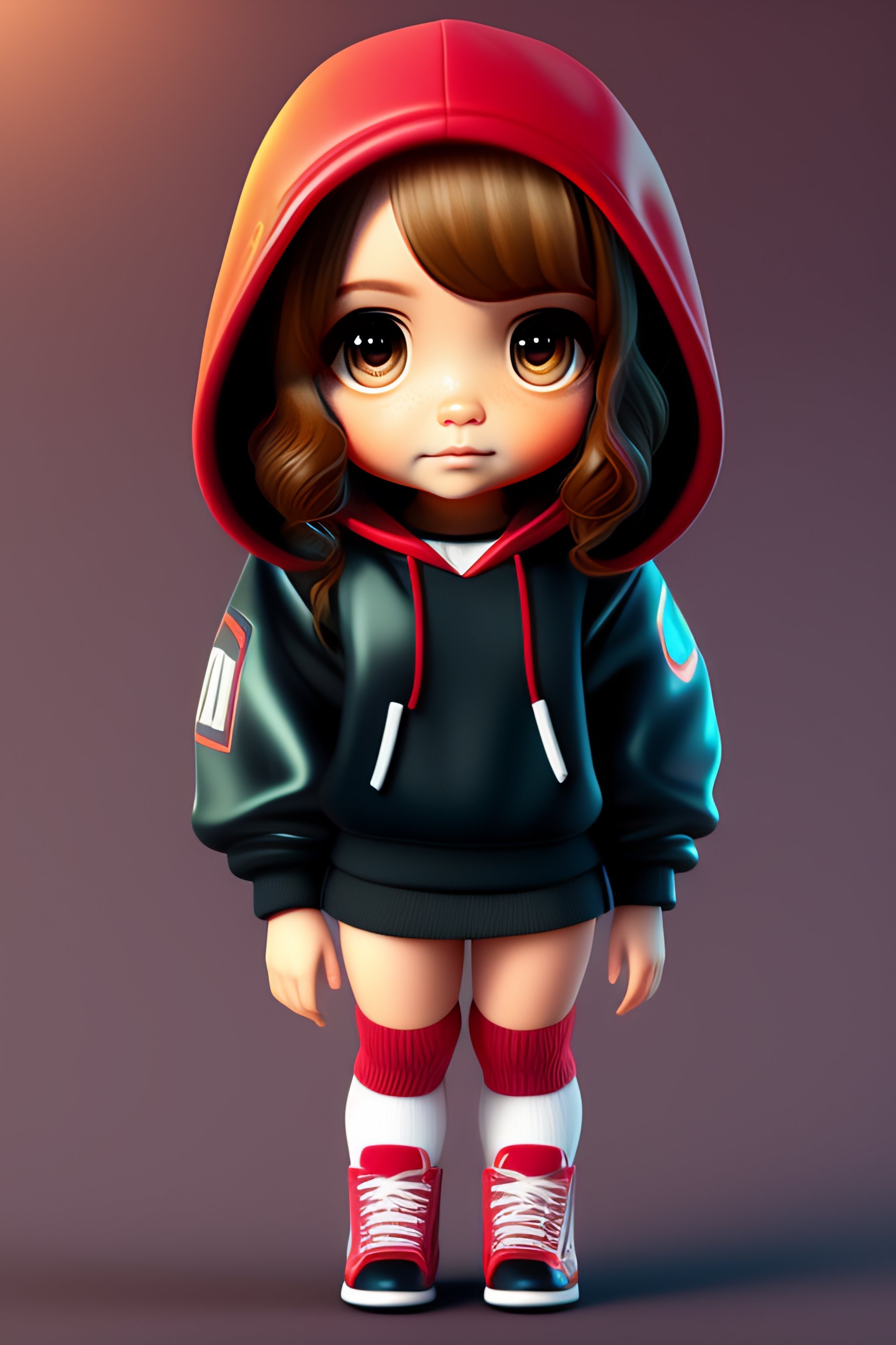 Lexica - Chibi girl with long hair wearing oversized hoodie and thigh ...