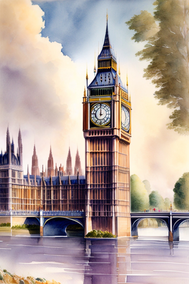 Lexica - Watercolour painting, of Big Ben, rugged and torn intricate ...