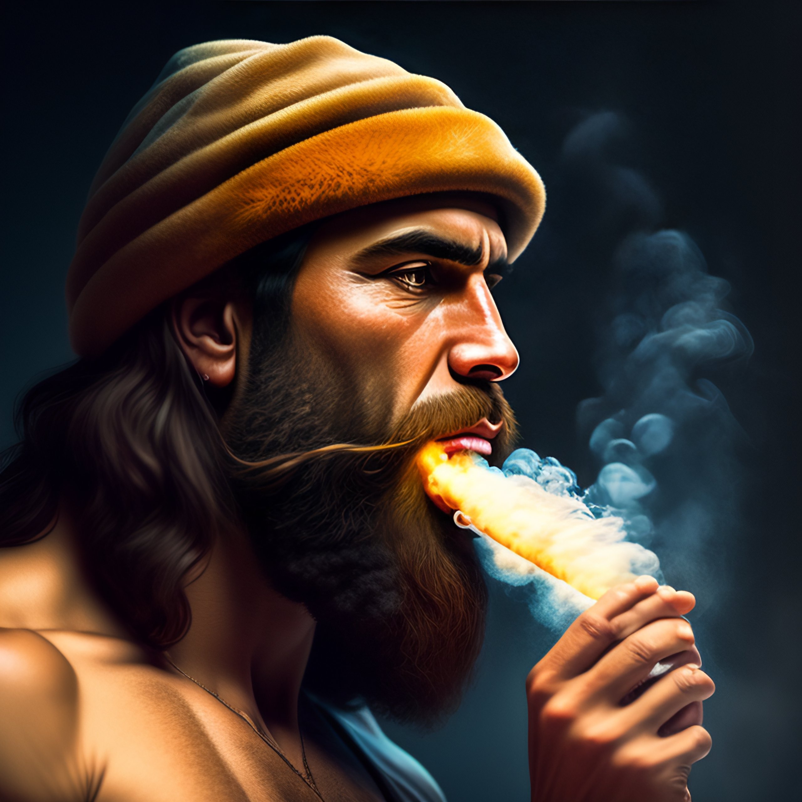 Lexica - Illustration of a caveman smoking a joint hyper detailed