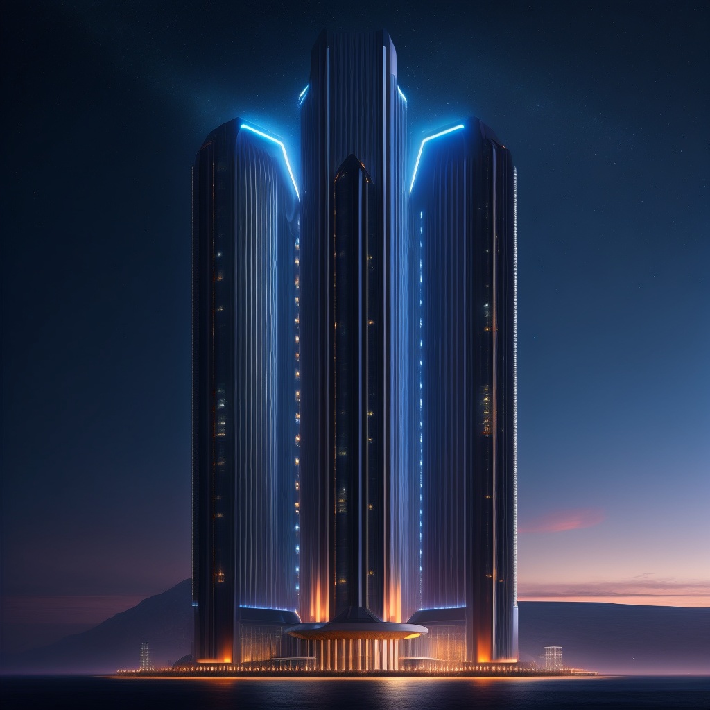 Lexica - Exterior night view of a dystopian, futuristic, massive ...