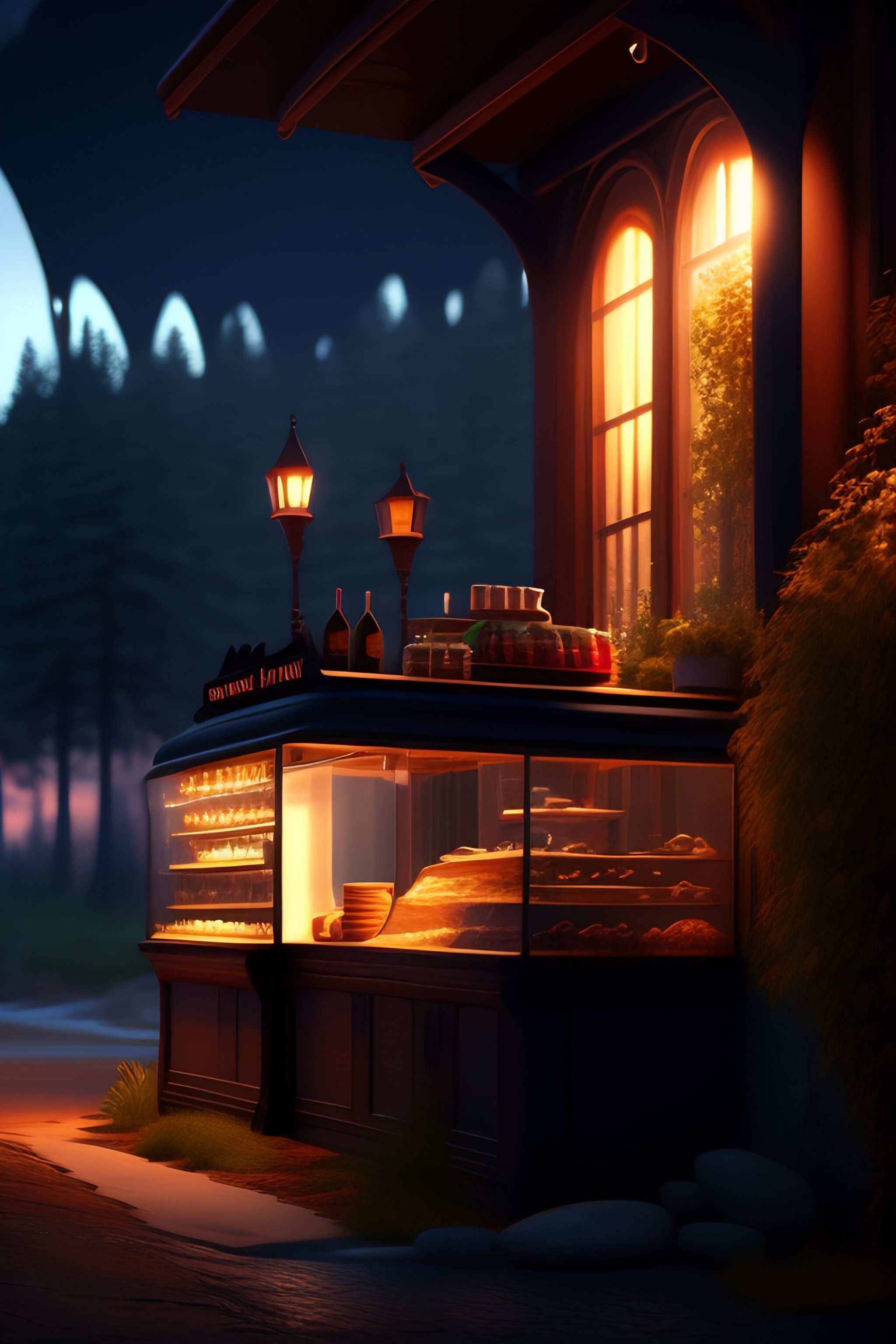 Lexica - Amazing cafe shop lost in the middle of nowhere mysterious ...