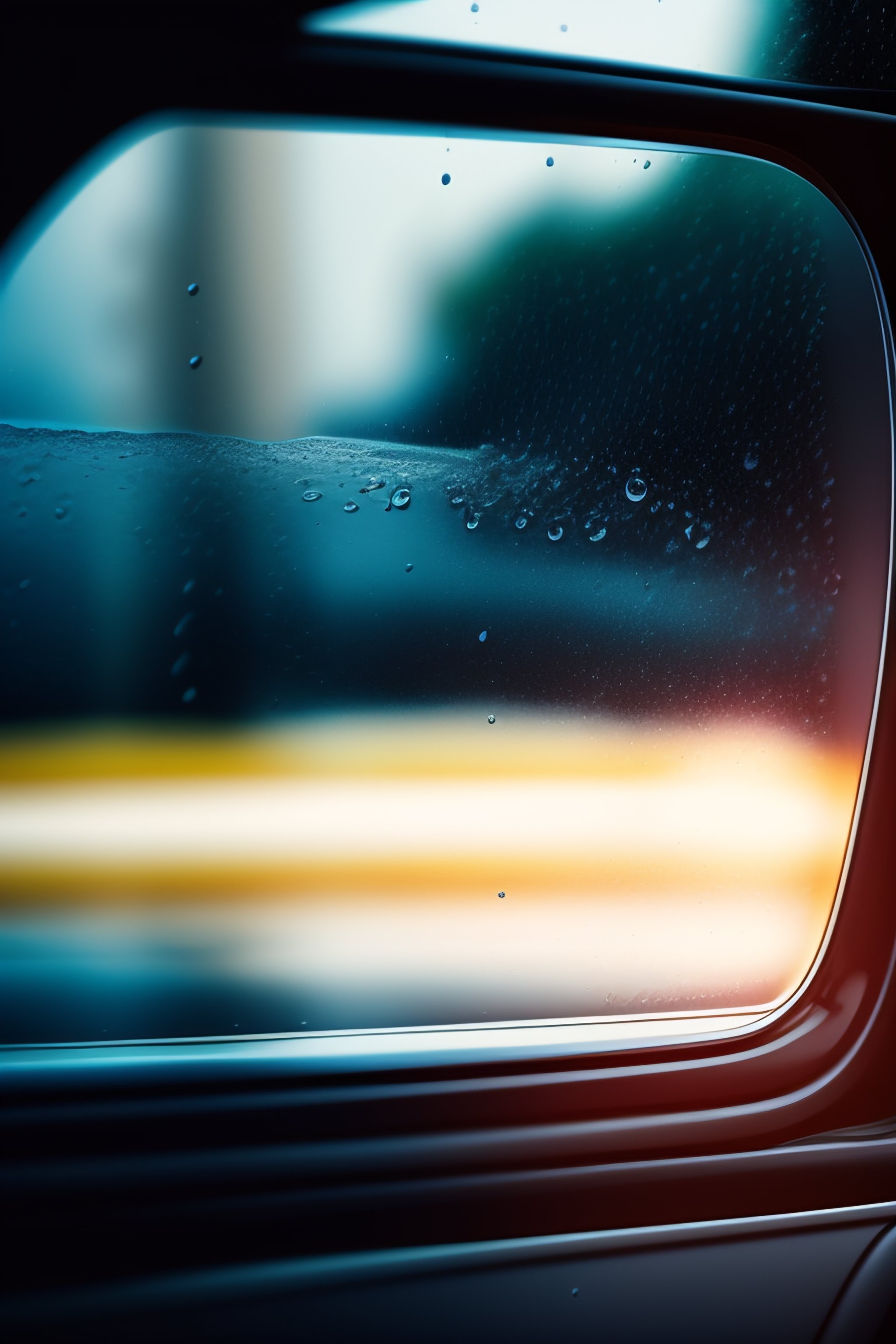 Lexica - Car, interior view, window patterns, raining