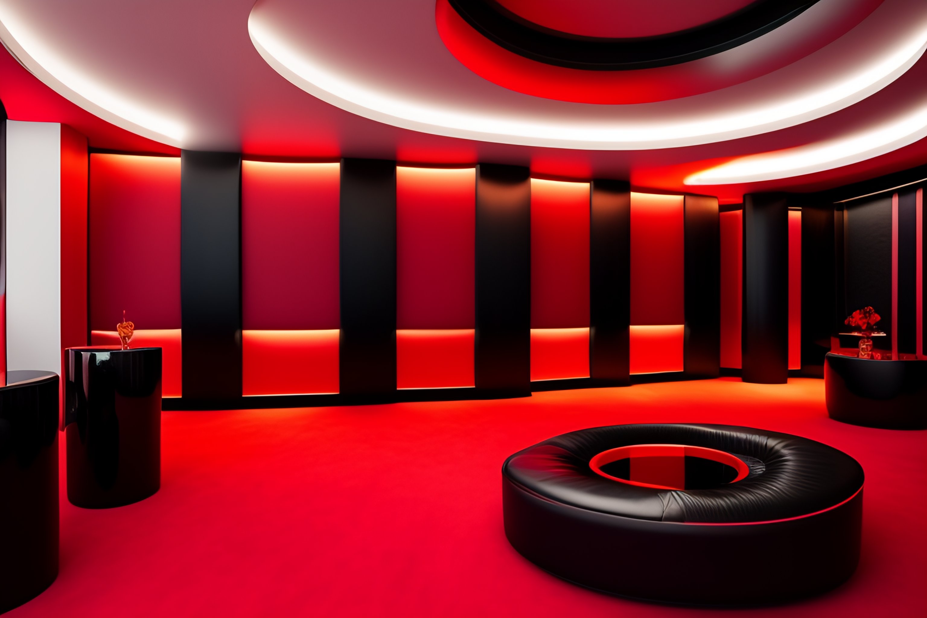 Lexica - Black and red nightclub interior, square shapes