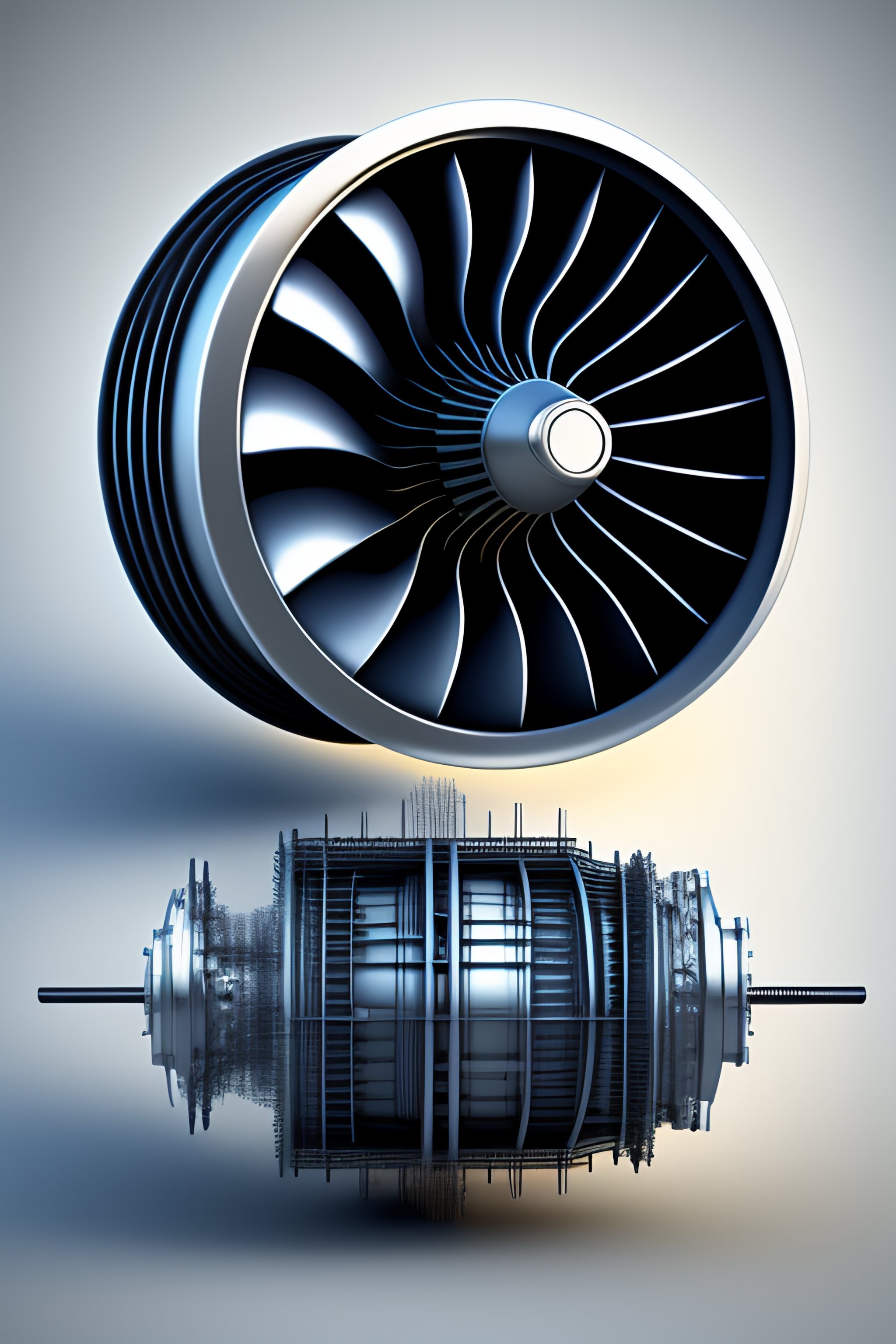 Lexica - Technical illustration: jet engine, wireframe, blueprint