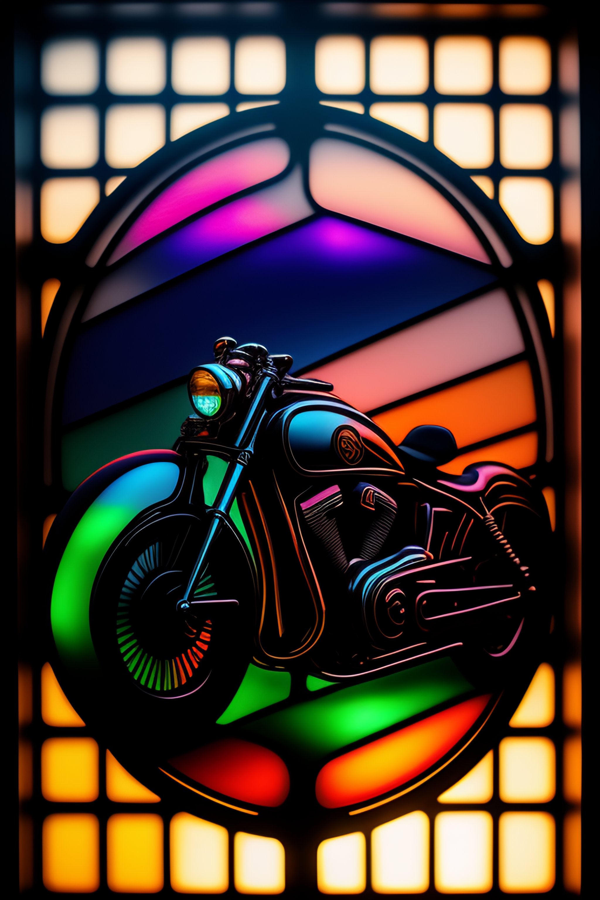 Lexica - Stained glass picture of a motorcycle