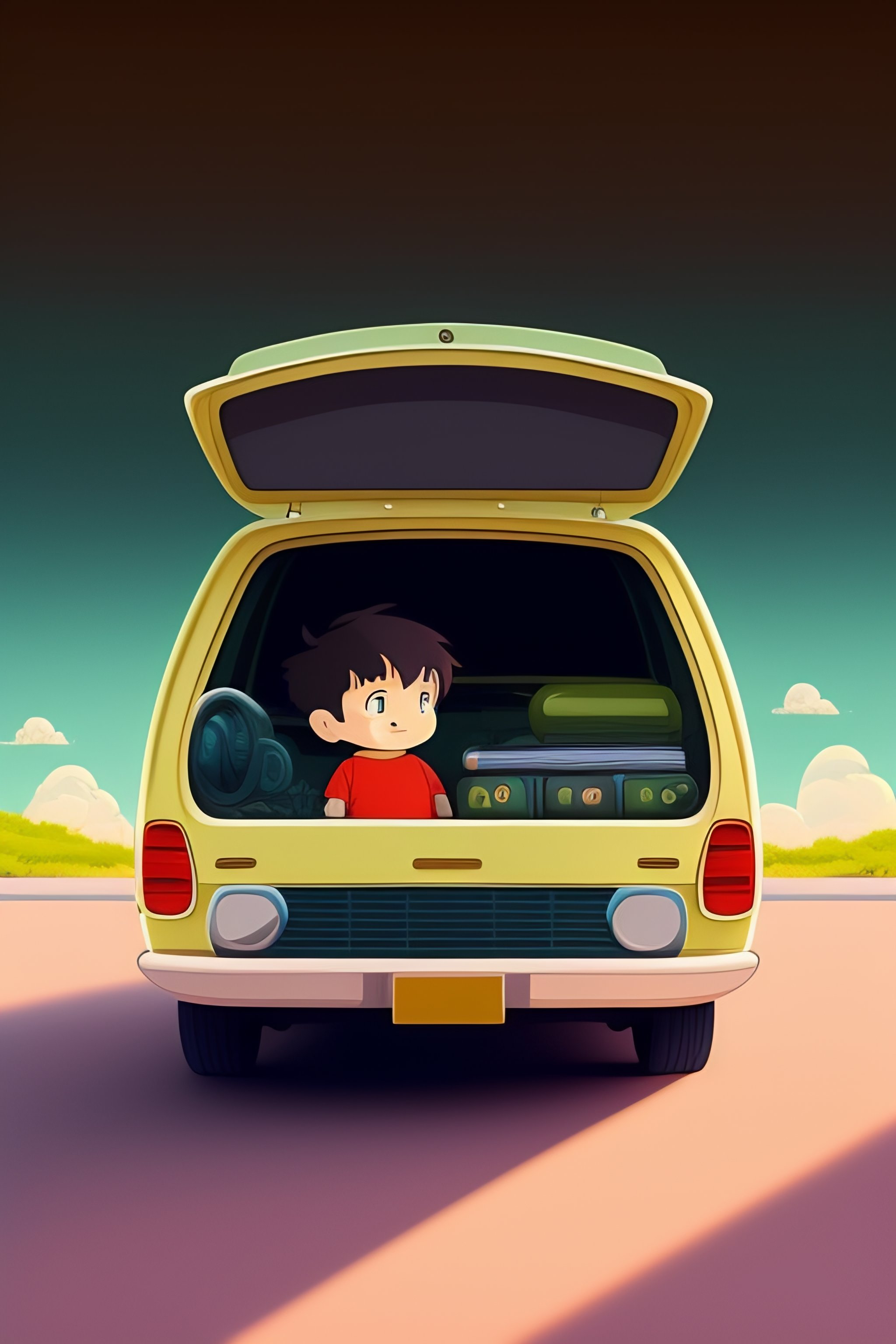 Lexica - A little boy playing with toys in the back of a minivan ...