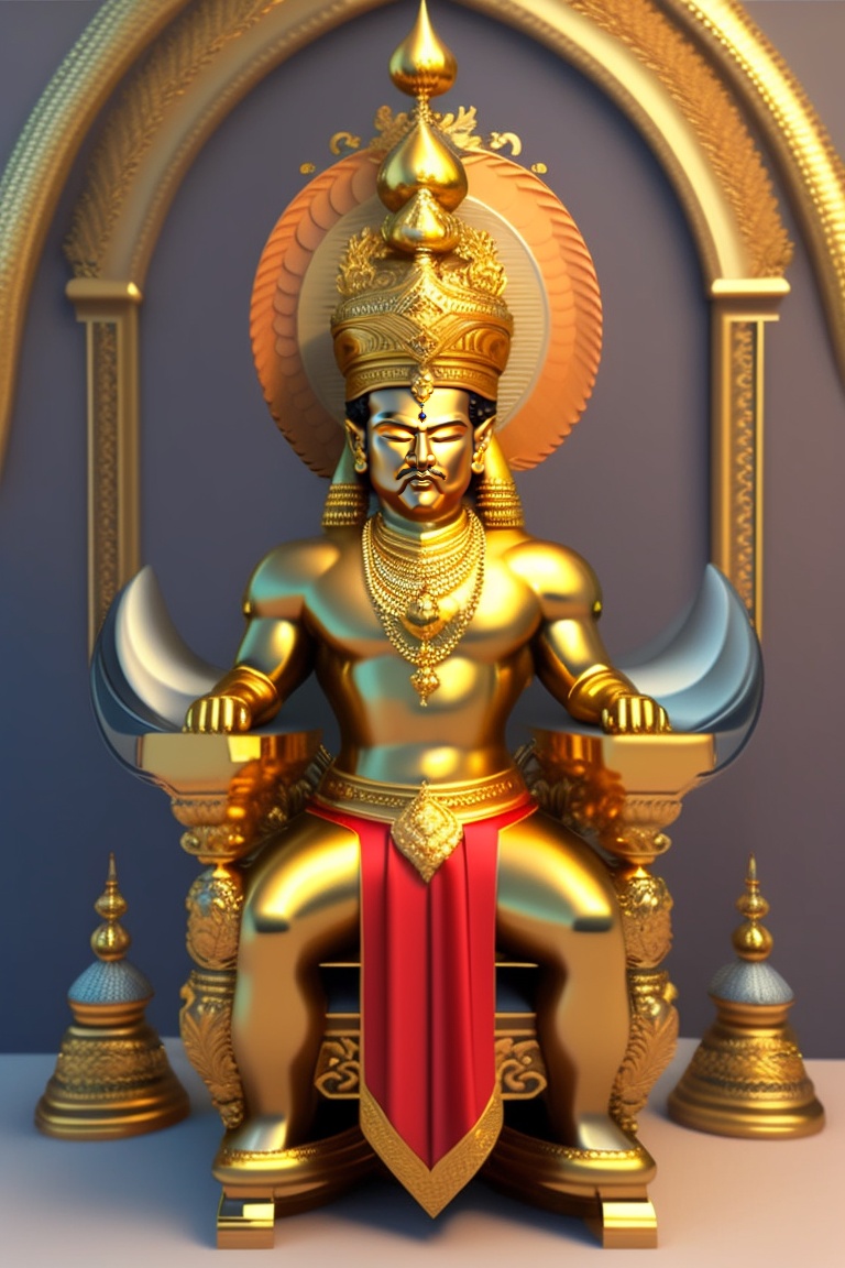 Lexica - Ravan having 10 heads , siting on golden dragon throne at ...