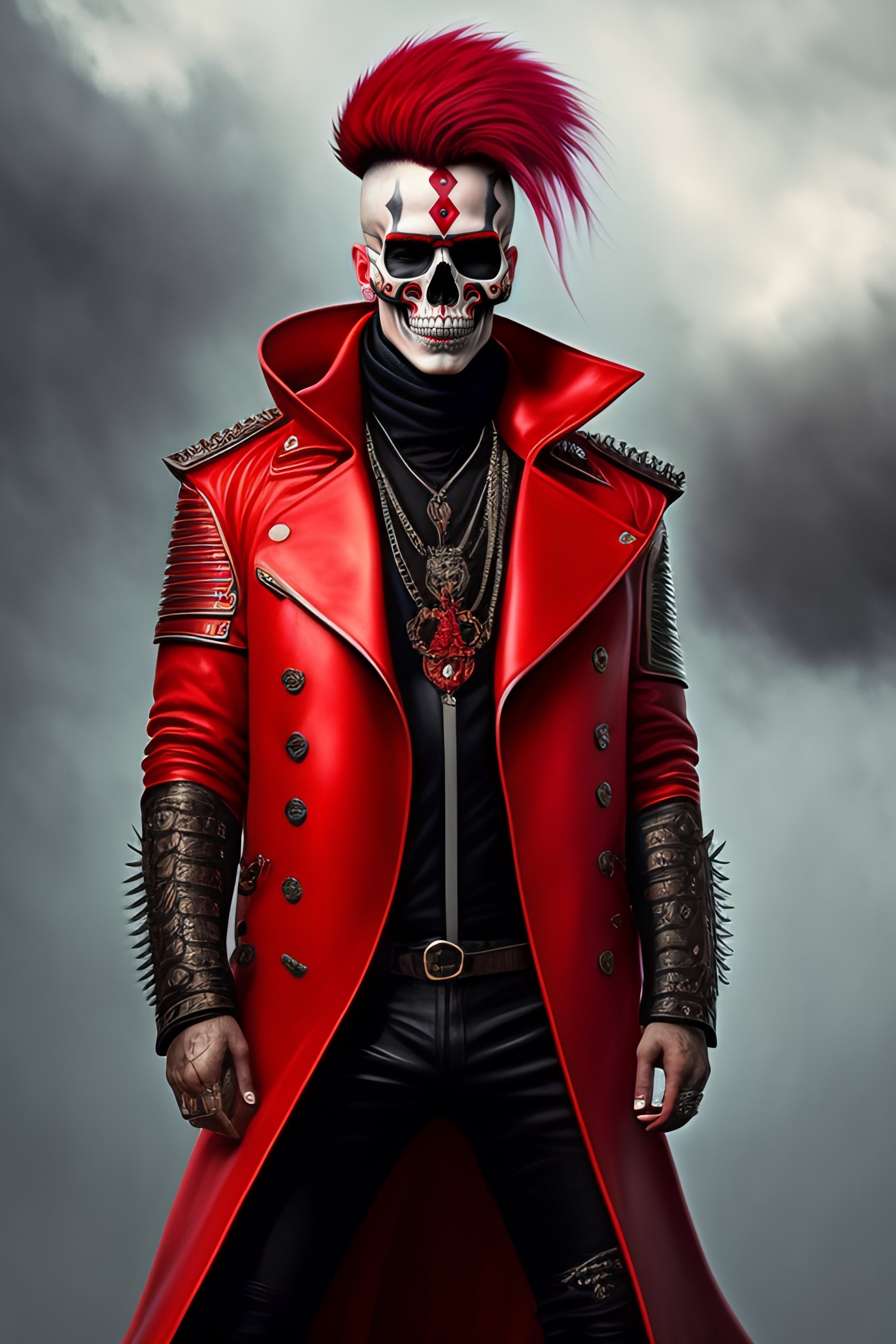 Lexica - Hyper detailed fine art portrait of skull head punk with red ...