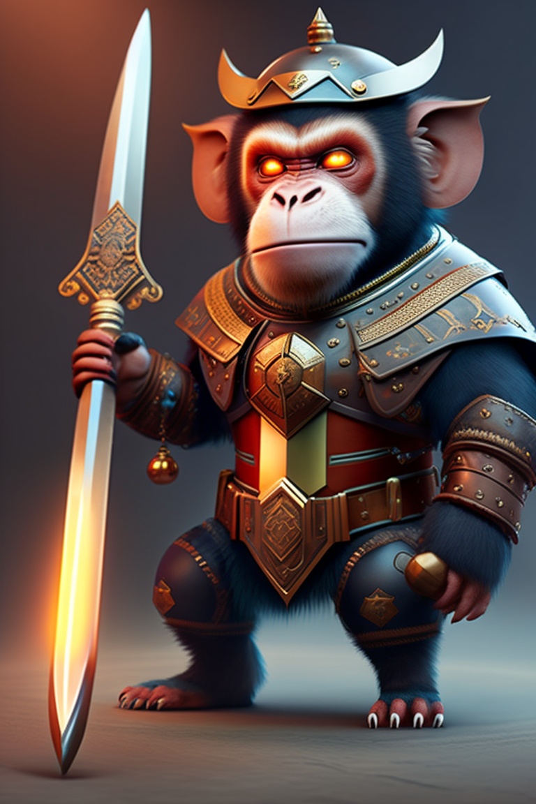 Lexica - A robot monkey long teeth, with swords and axe fighting with police