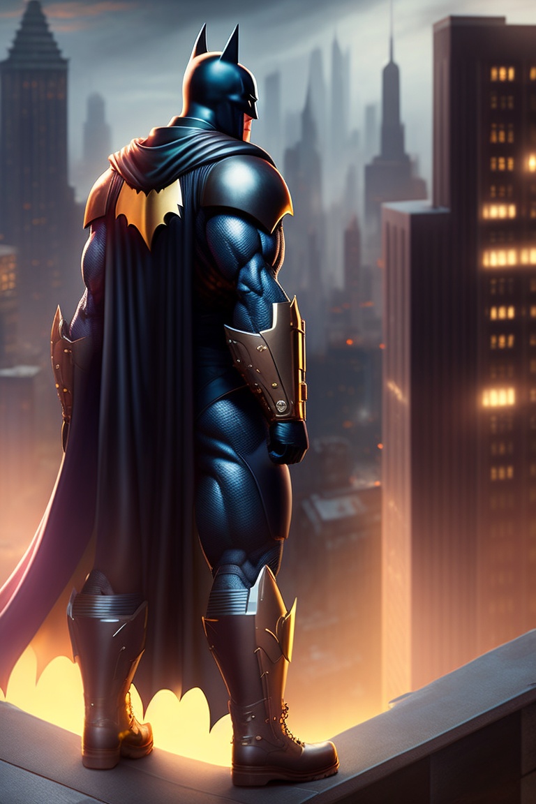 Lexica - Batman standing on a roof looking down at a city below ...