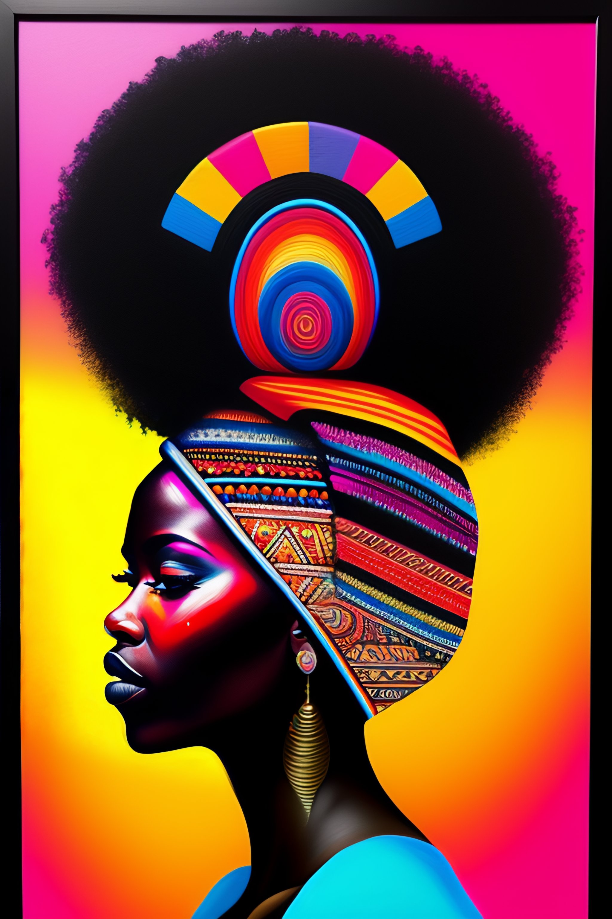 Lexica - Textured canvas; black tribal woman with colourful head ...