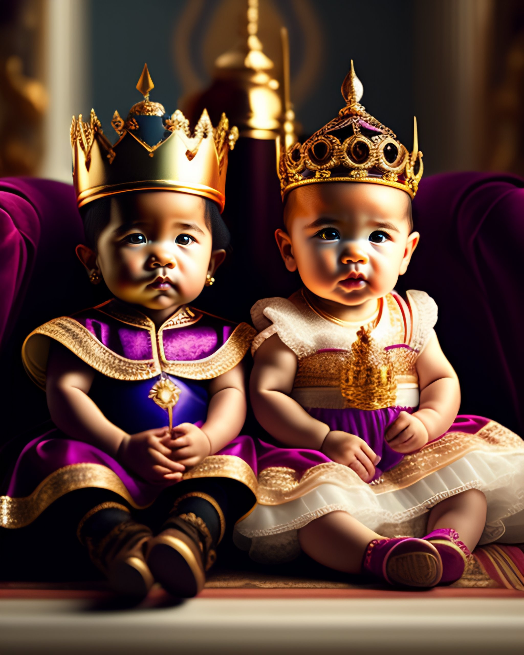 Lexica - A portrait of two babies as king and queen with crown and ...