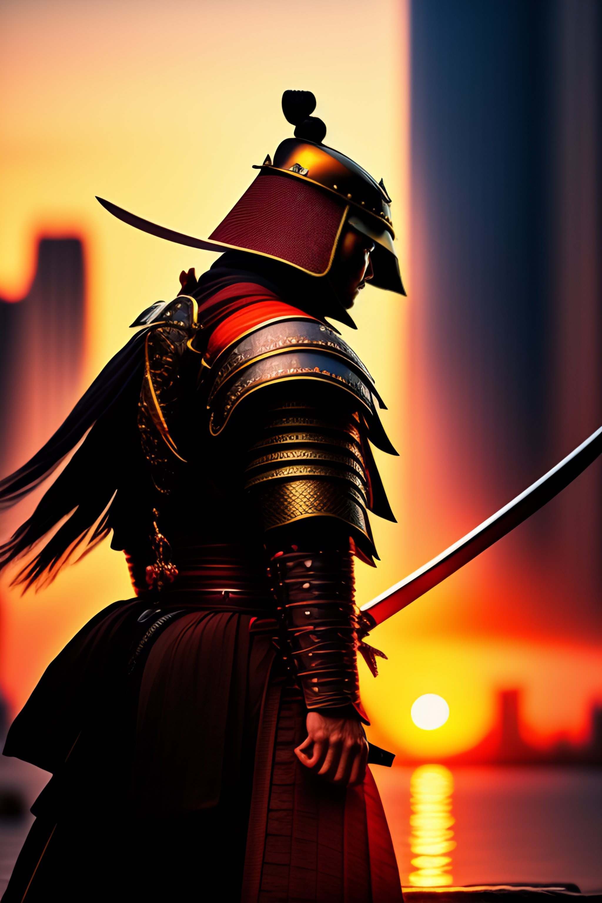 Lexica - Samurai warrior, sunset, new york