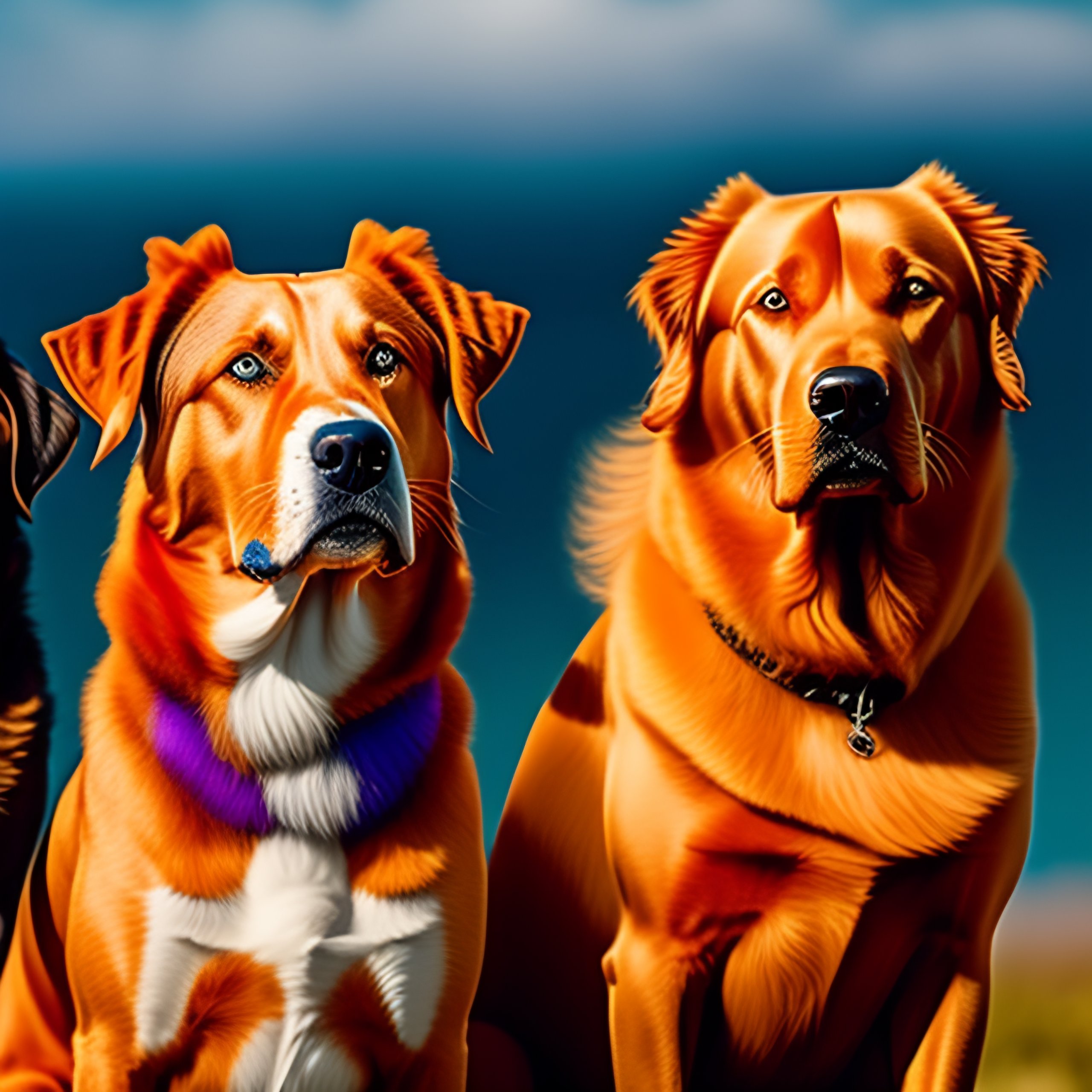 Lexica - A line up of an red dog, an yellow dog and a blue dog