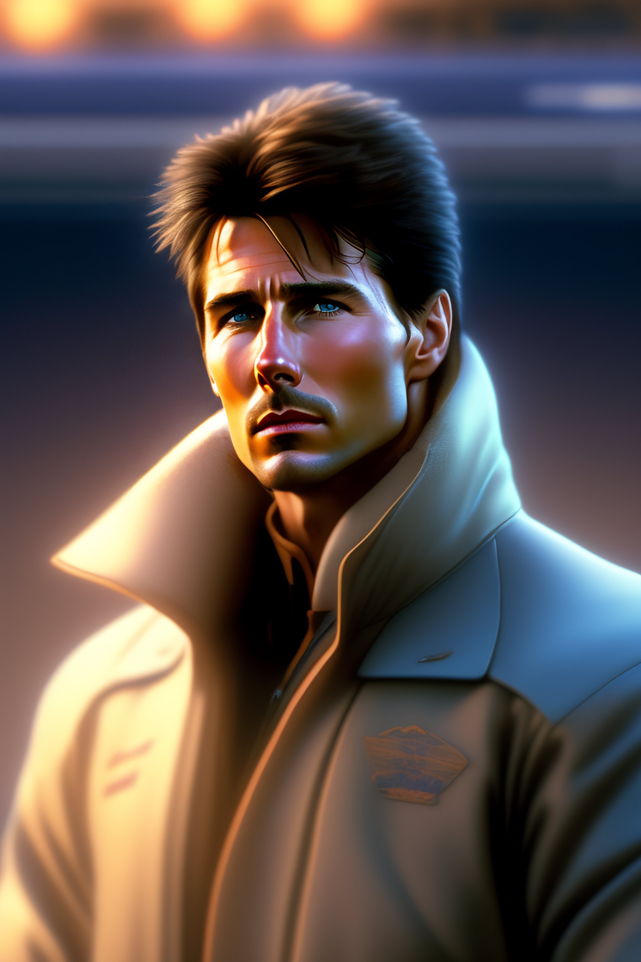 Lexica - An exhausted tom cruise as Gendo Ikari, key lighting, soft ...