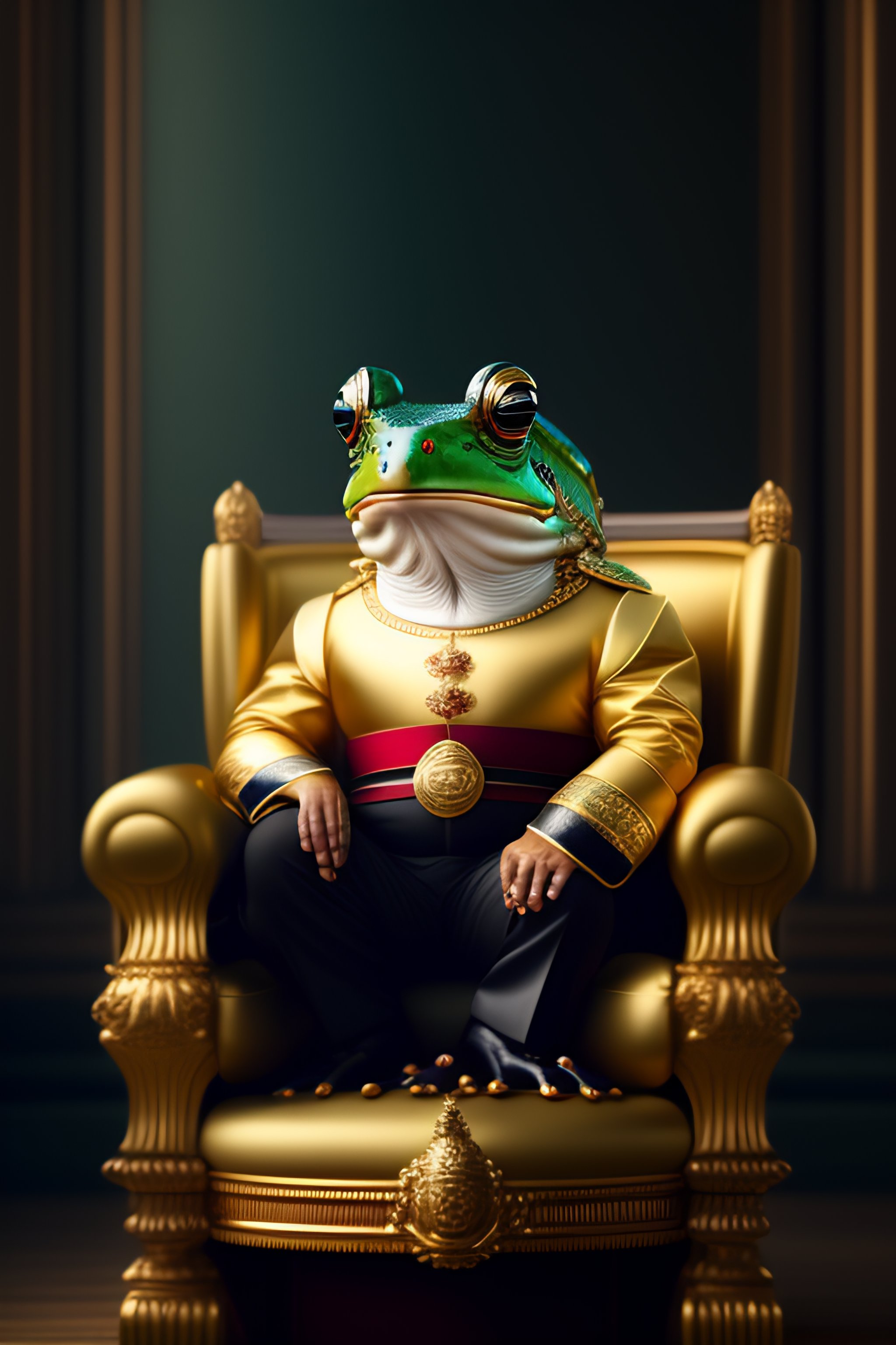 Lexica - Portrait of the king of the frogs sitting in his throne