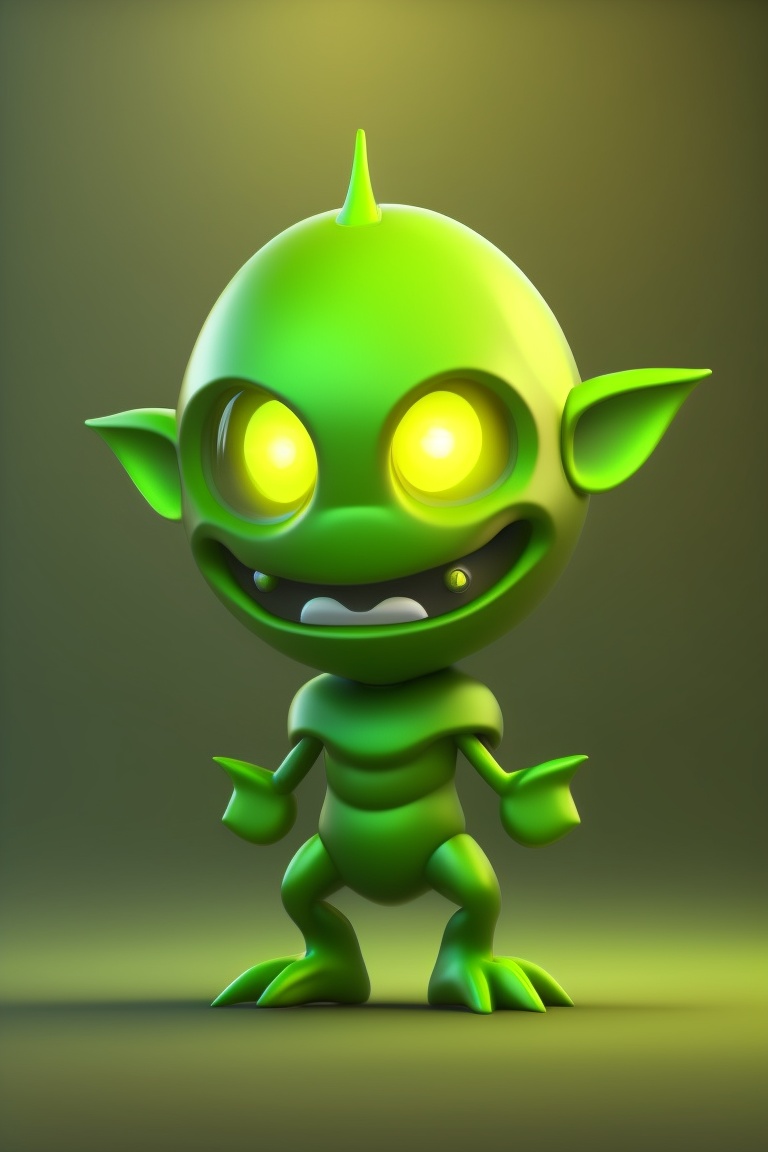 Lexica - Happy Green alien with glowing eyes, artistic, cartoon, 3d