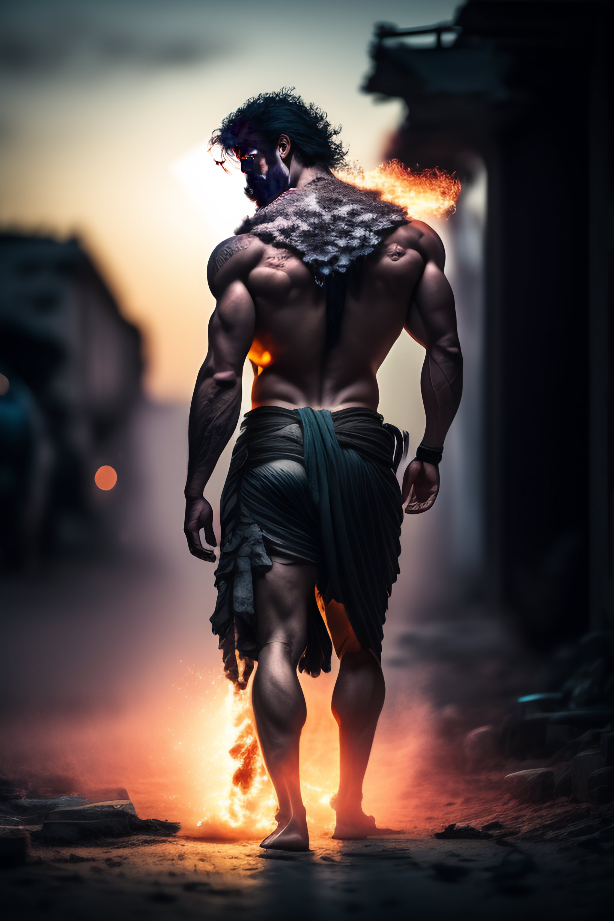 Lexica - Wide angle environmental full body shot of a greek god in a ...