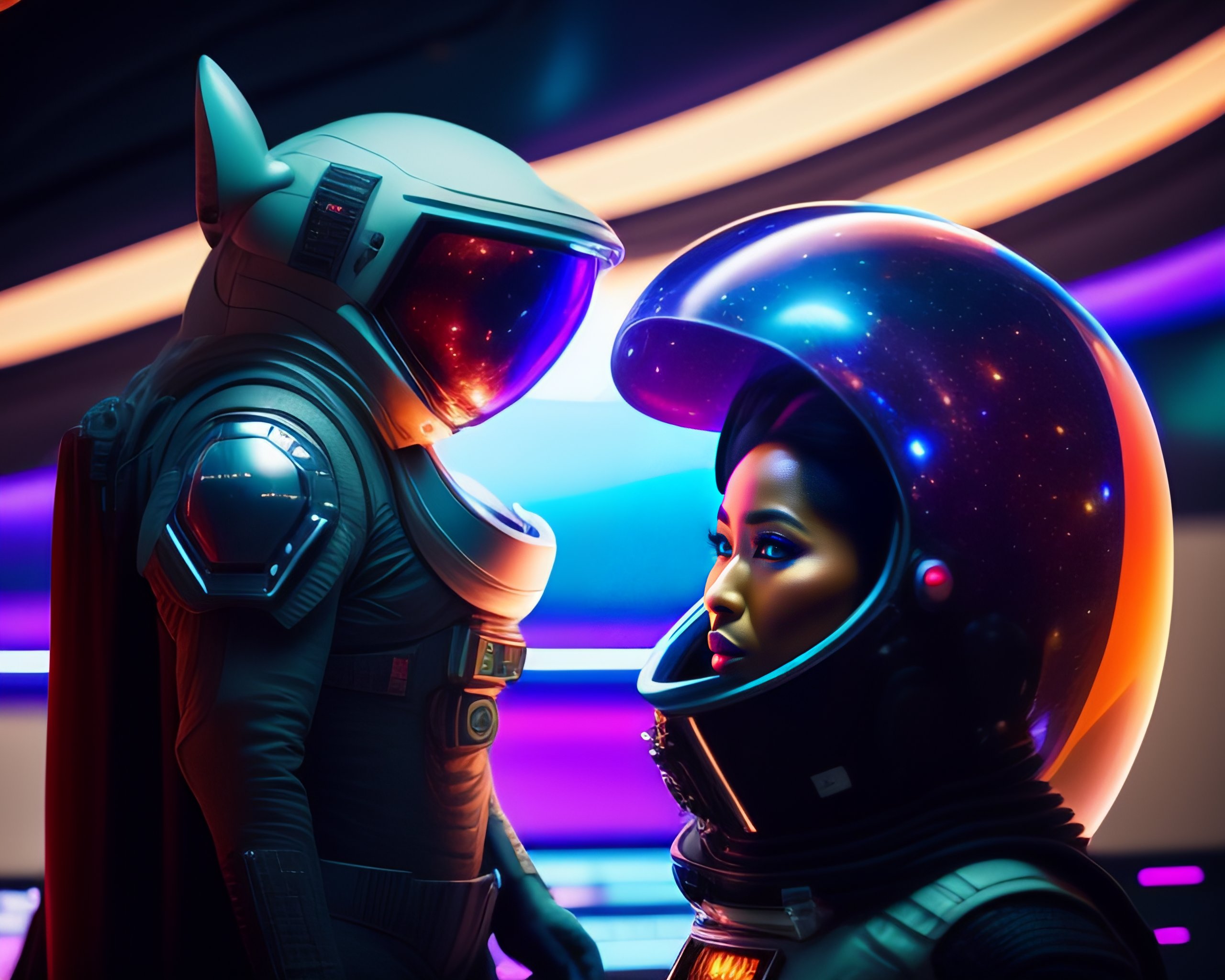 Lexica - Odd alien talking with bounty hunter in space station.