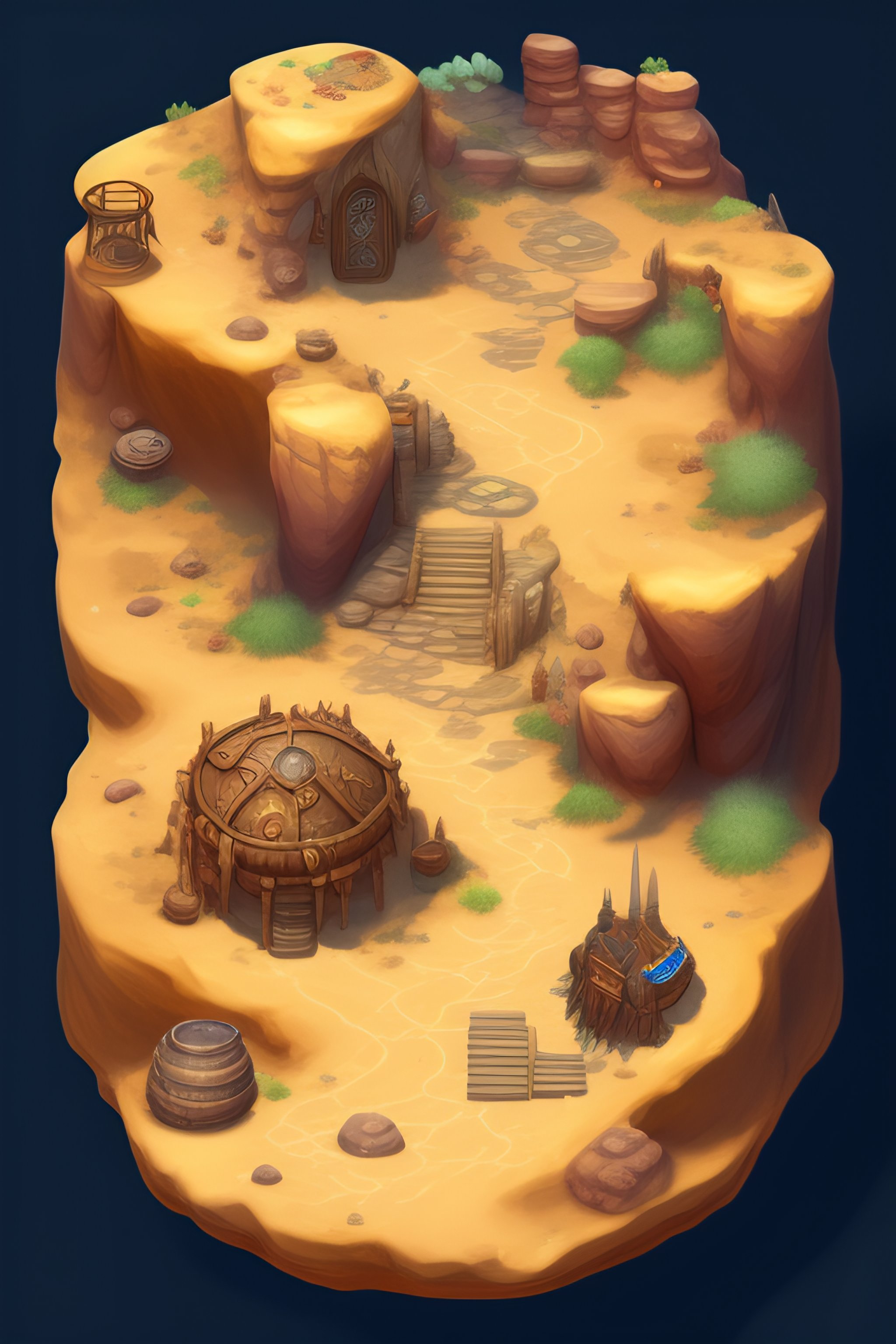 Lexica - An illustrated fantasy map of a small outpost. sand desert ...