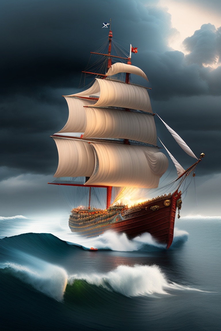 Lexica - An image of a ship sailing across a stormy sea, symbolizing ...