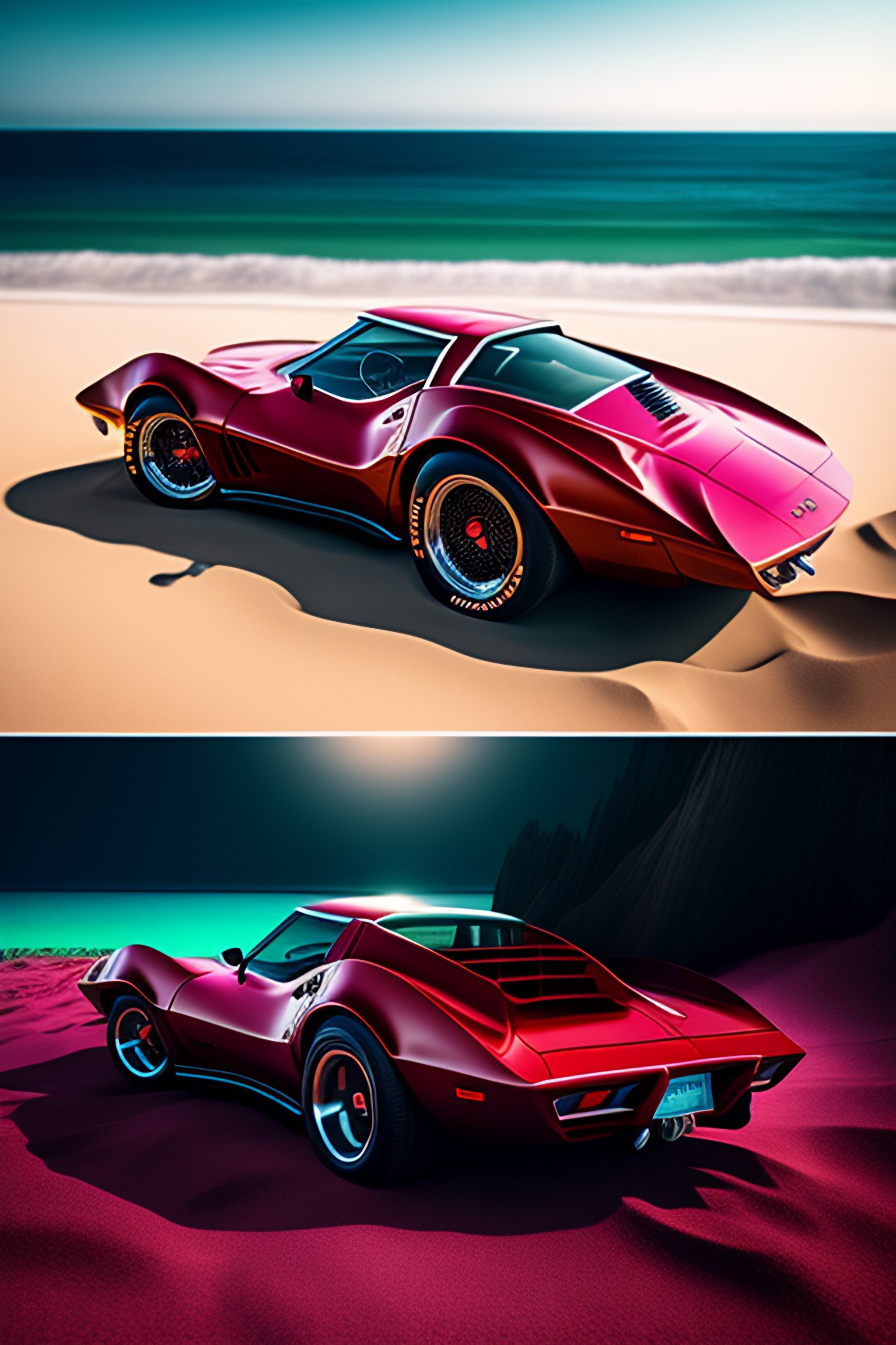 Lexica - Burgundy 1974 Corvette, car underwater, sitting on ocean floor ...