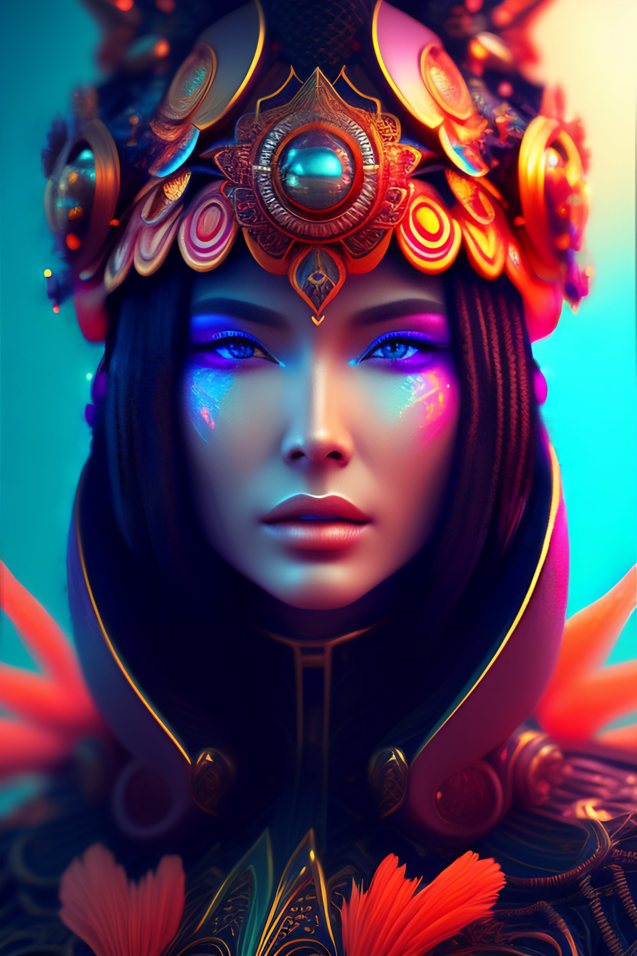 Lexica - Face of a alien deity, centered, corals, plume made of ...