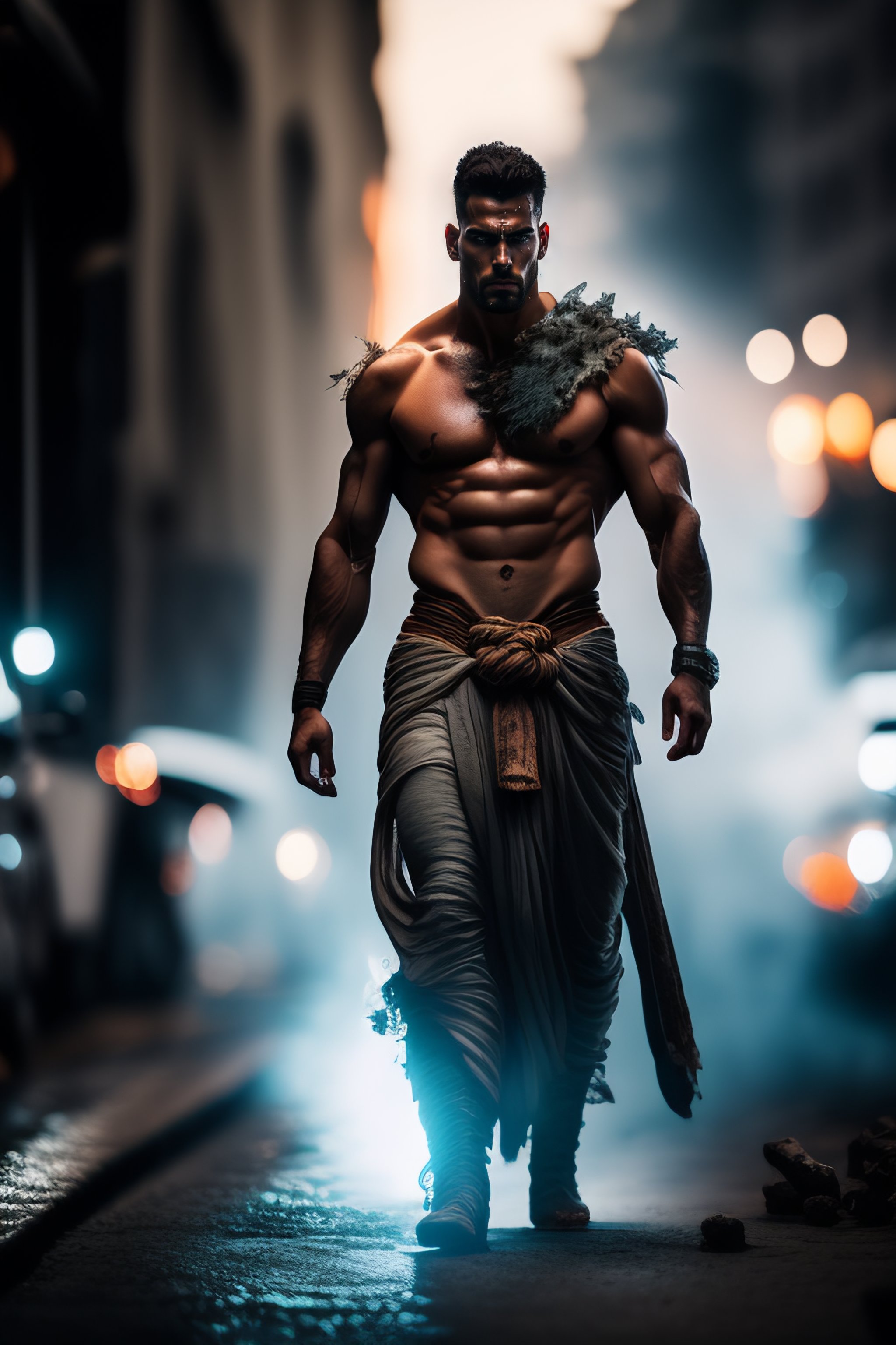 Lexica - Wide angle environmental full body shot of a greek god in a ...