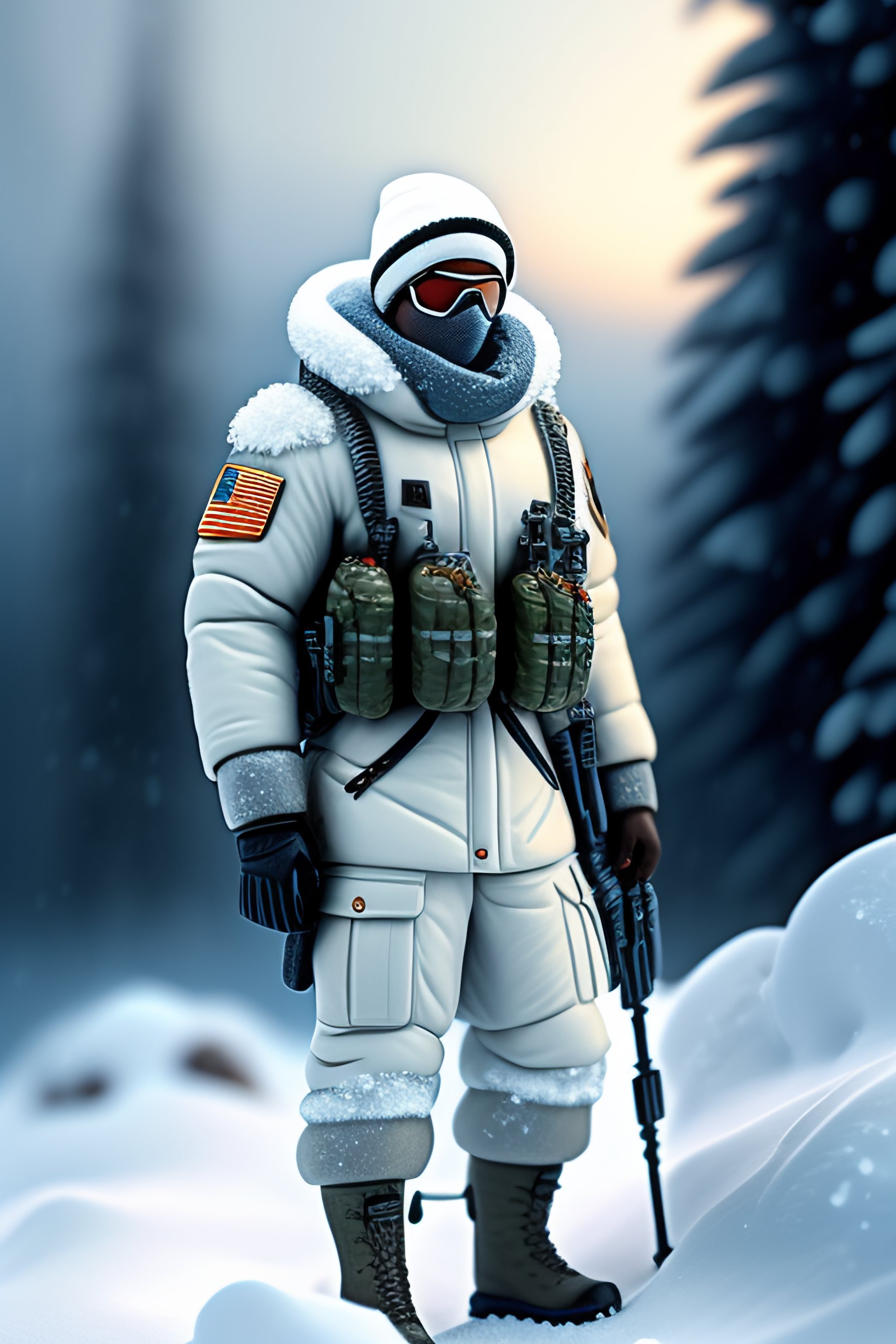 Lexica - Special ops soldier in white shell, winter, cold, blizzard ...