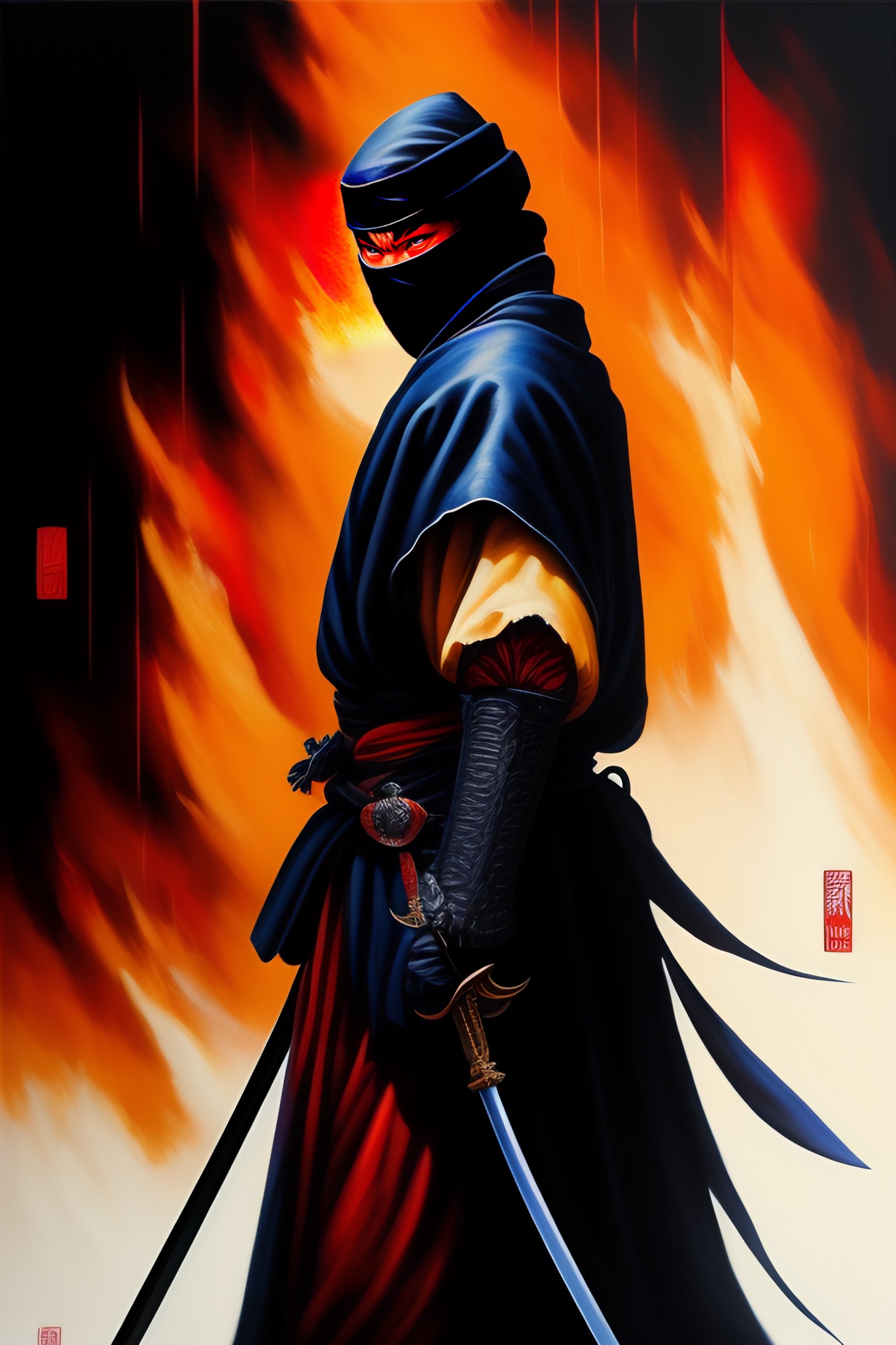 Lexica - Oil painting of a Ninja in the style of Takehiko Inoue ...