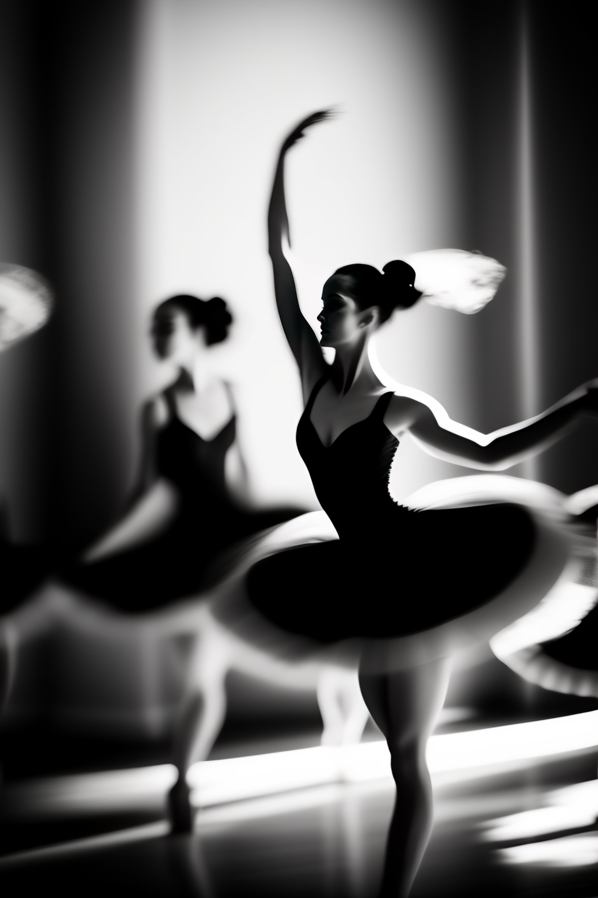 Lexica - GROUP OF BALLERINAS photography, motion blur, dreamy, black ...