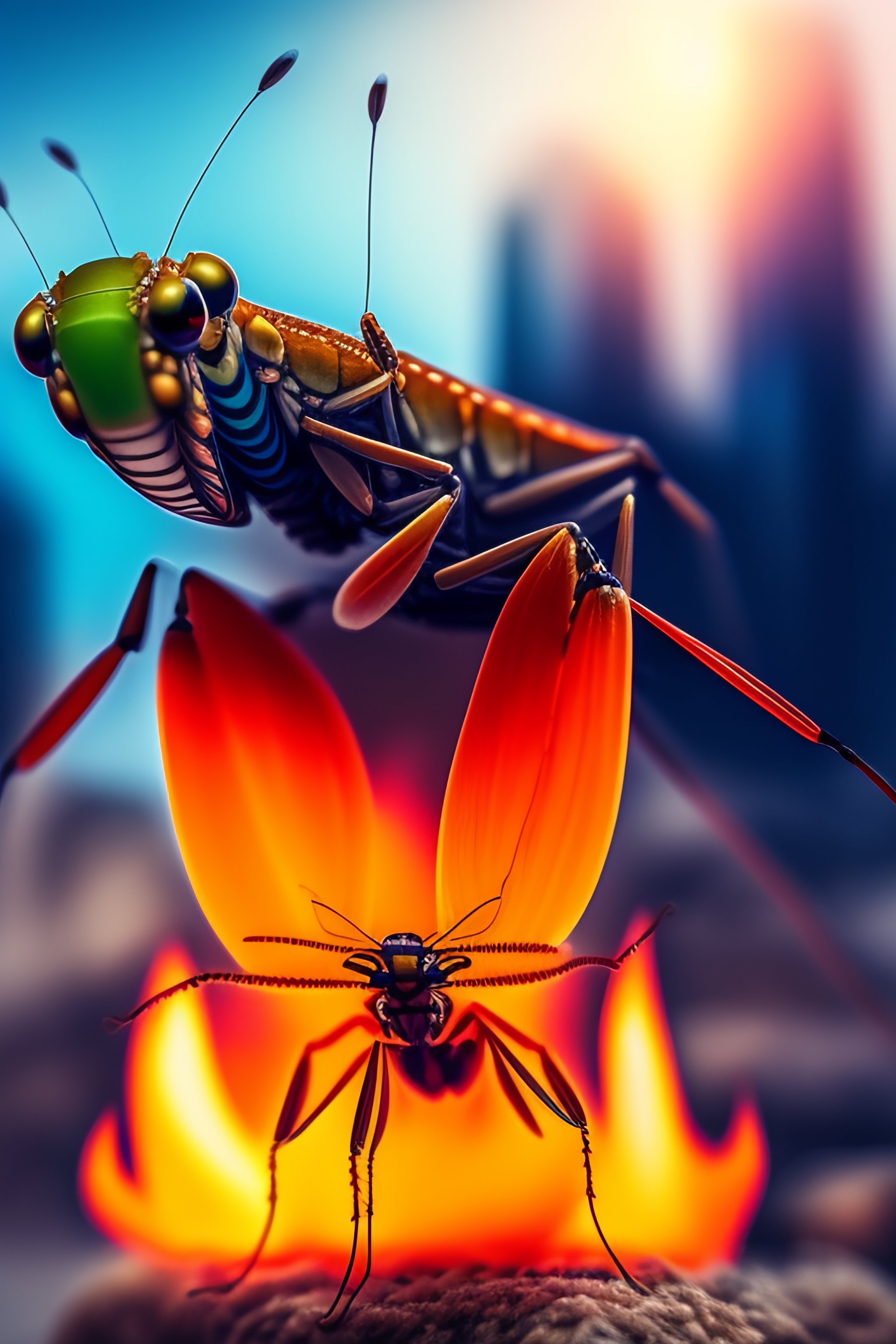 Lexica - Praying mantis insect like robot drone flying over city on ...