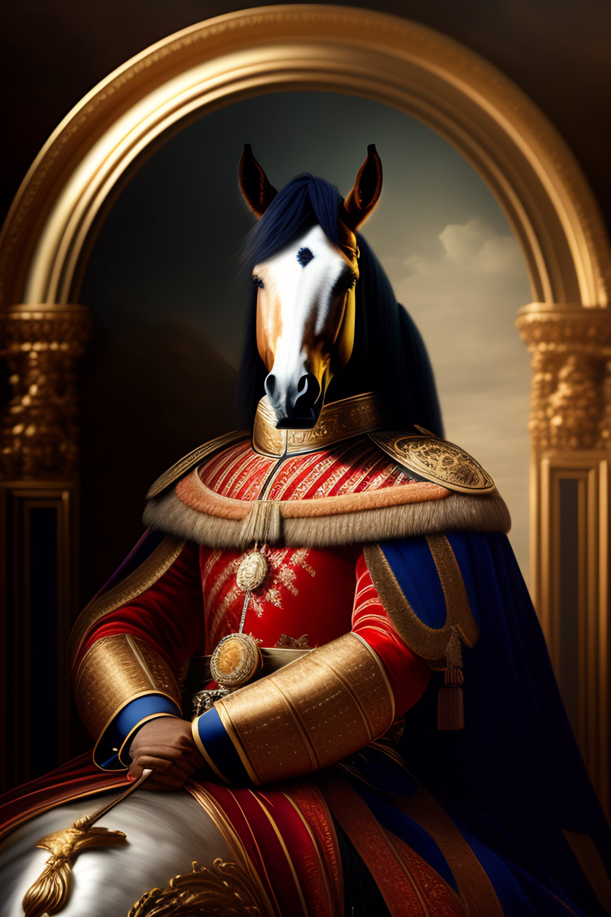 Lexica - A portrait of horse as a king sitting on a throne, cute