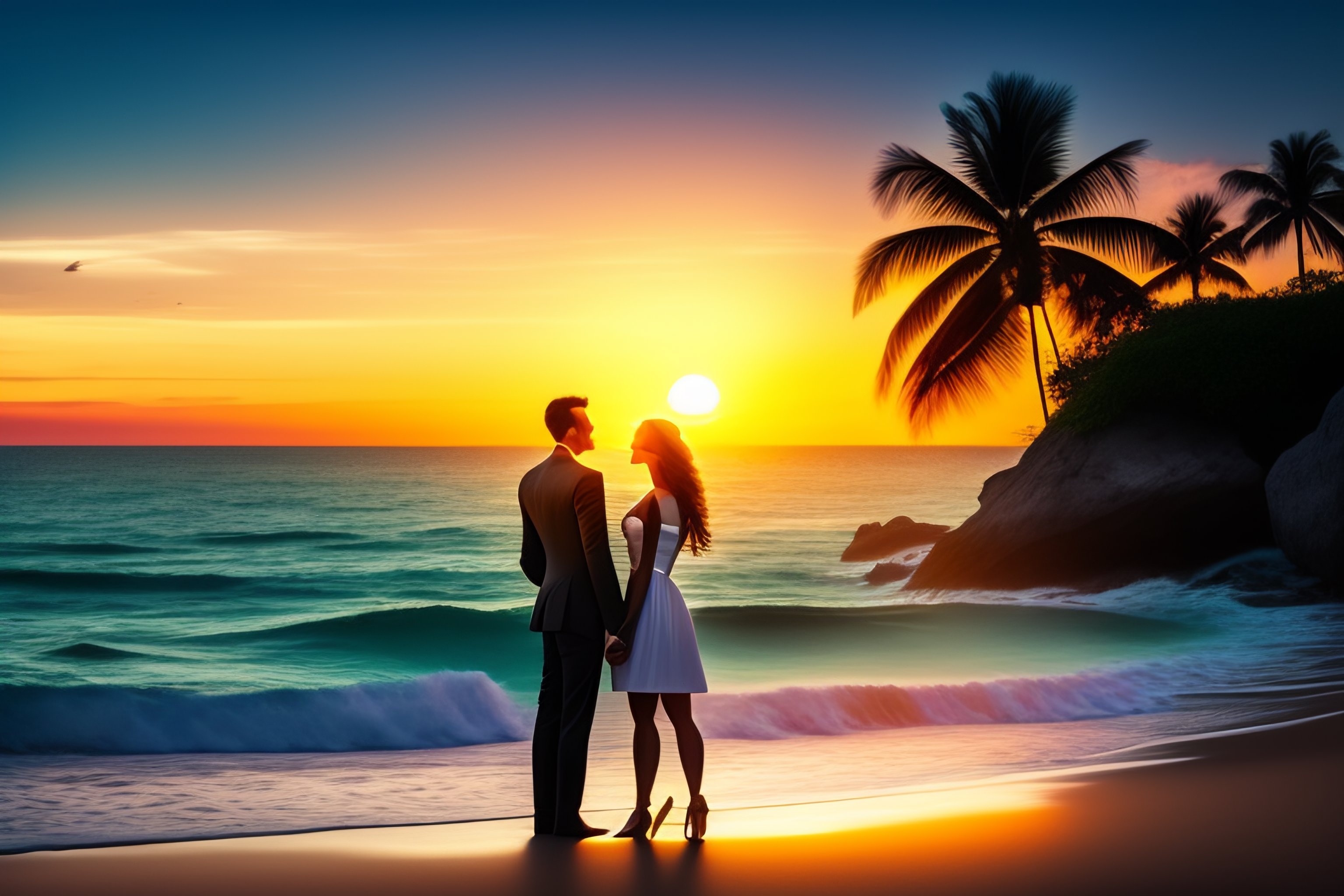 Lexica - A man and a woman having a romantic get together in a tropical ...