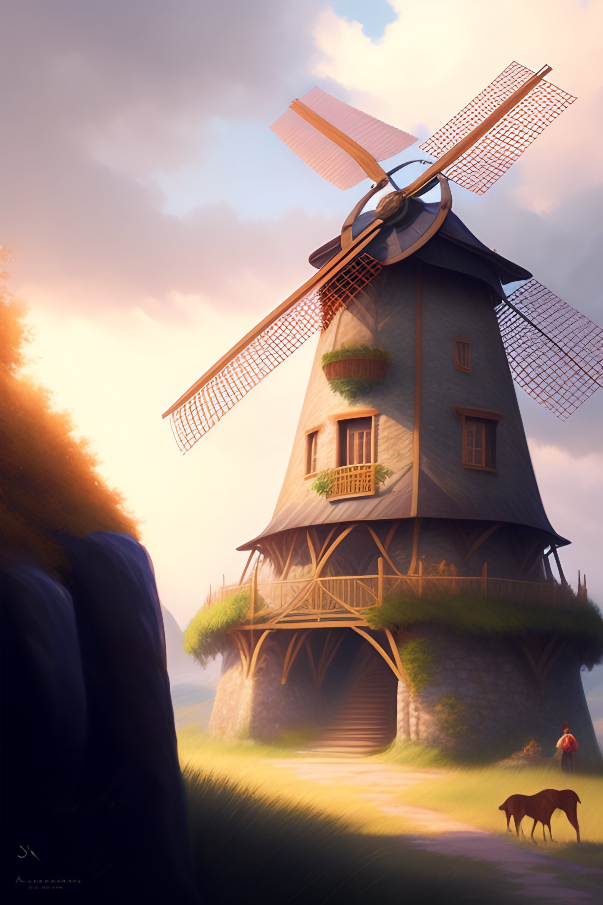 Lexica - Windmill, very long shot, medieval french landscape, by ...