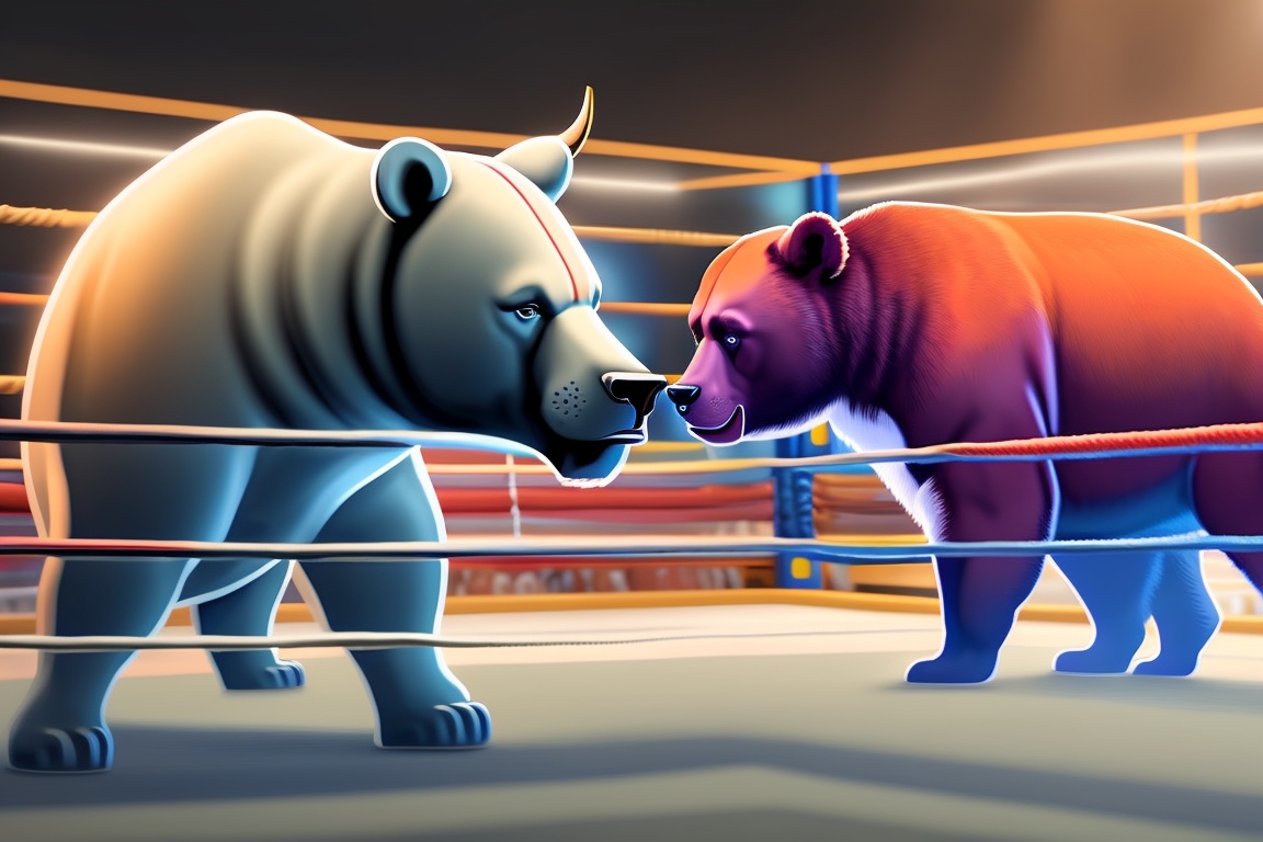 Lexica - In a boxing ring, a bullish bull and a bearish bear square off ...